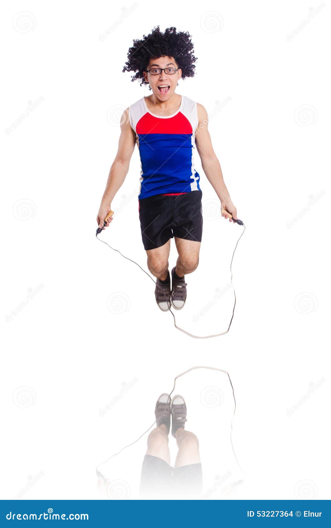 Guy Jumps with Skipping Rope Isolated on White Stock Photo - Image of ...