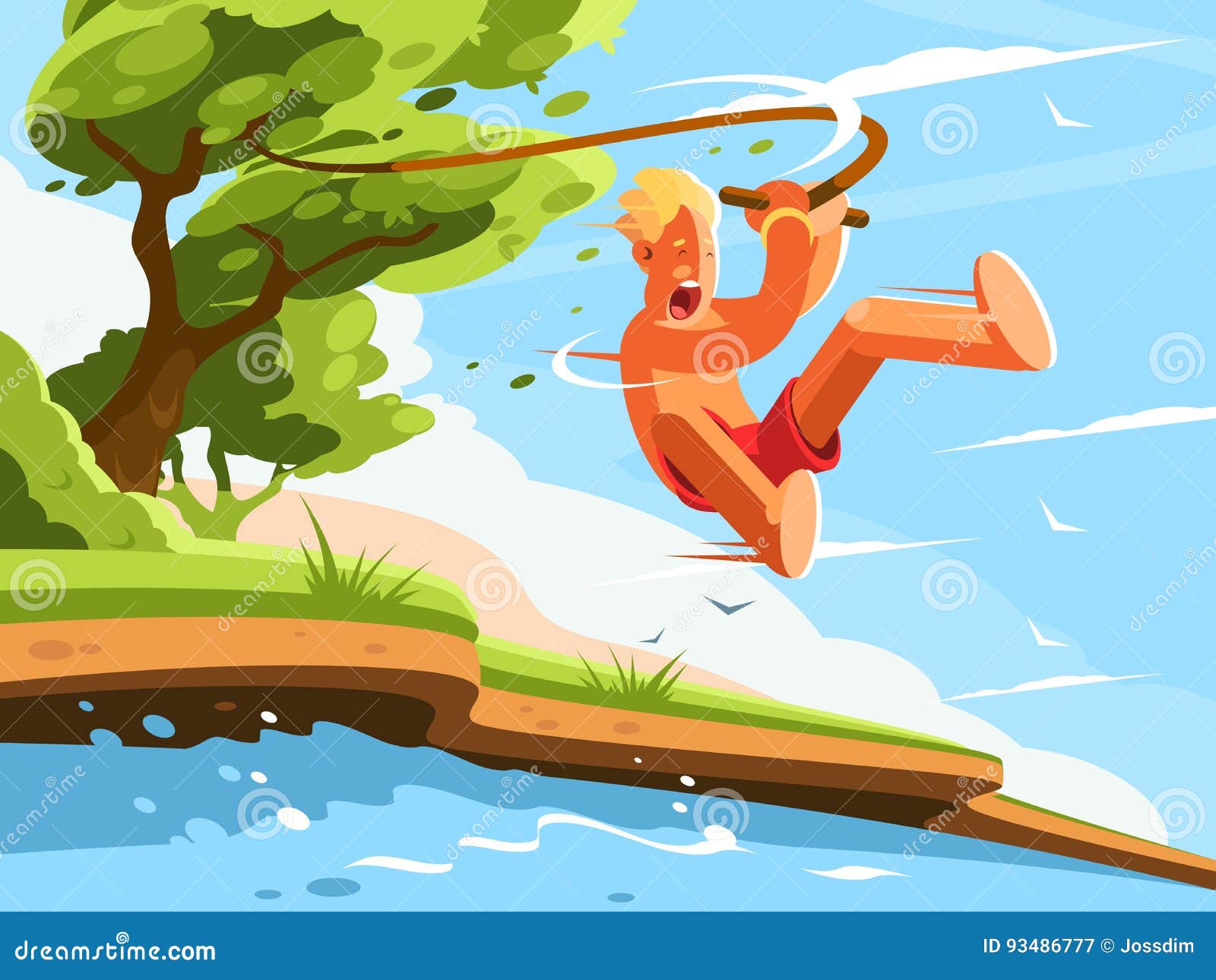 Guy jumps into water stock vector. Illustration of lake - 93486777