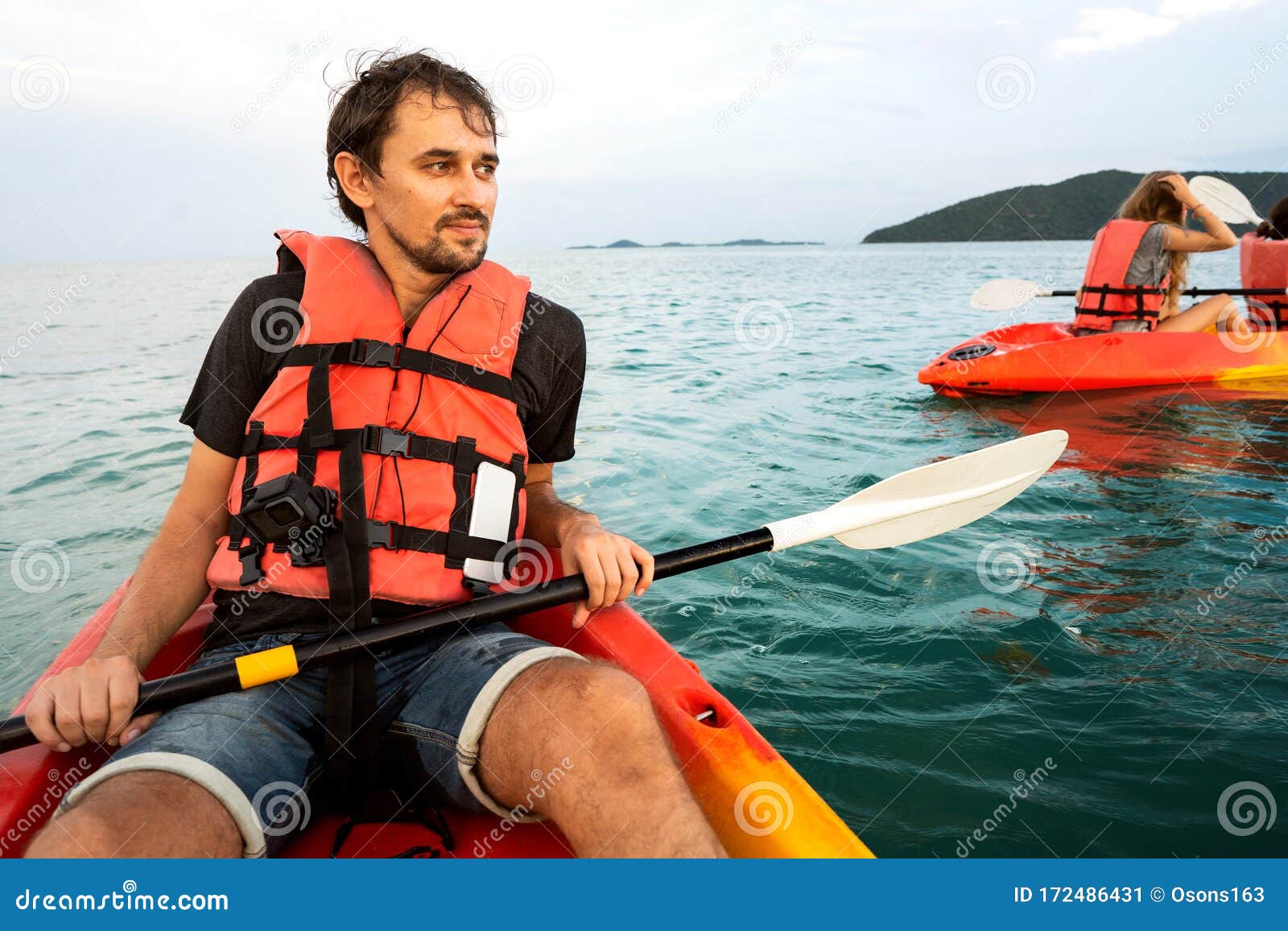 Guy Kayaking at Sunset on Bali Stock Image - Image of person ...