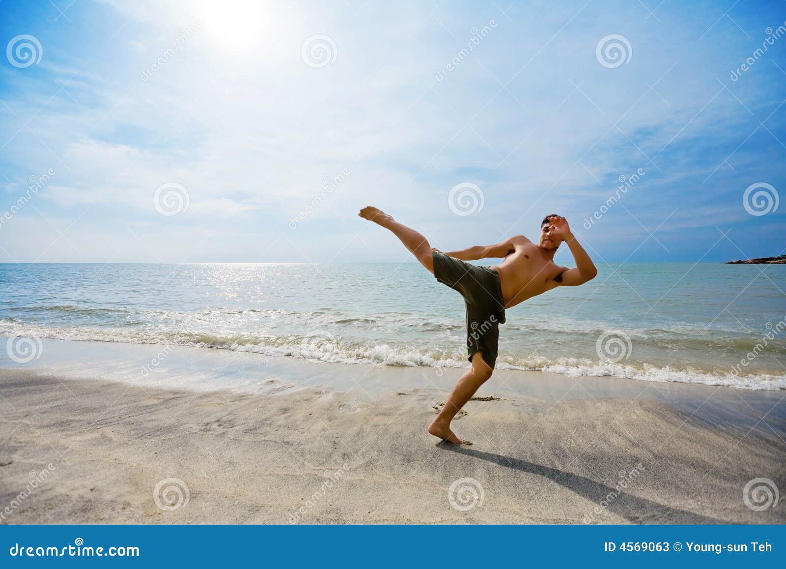 Guy Kick Boxing by the Beach Stock Image - Image of tanned, happiness ...
