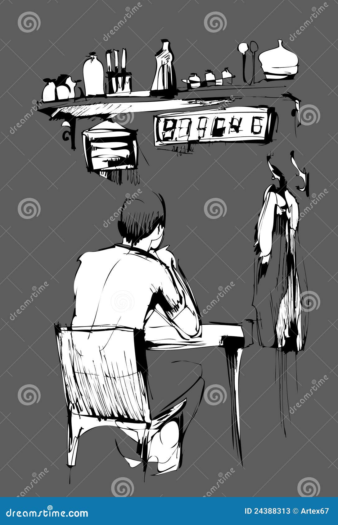 The Guy in the Kitchen Sitting at the Table Stock Vector - Illustration ...