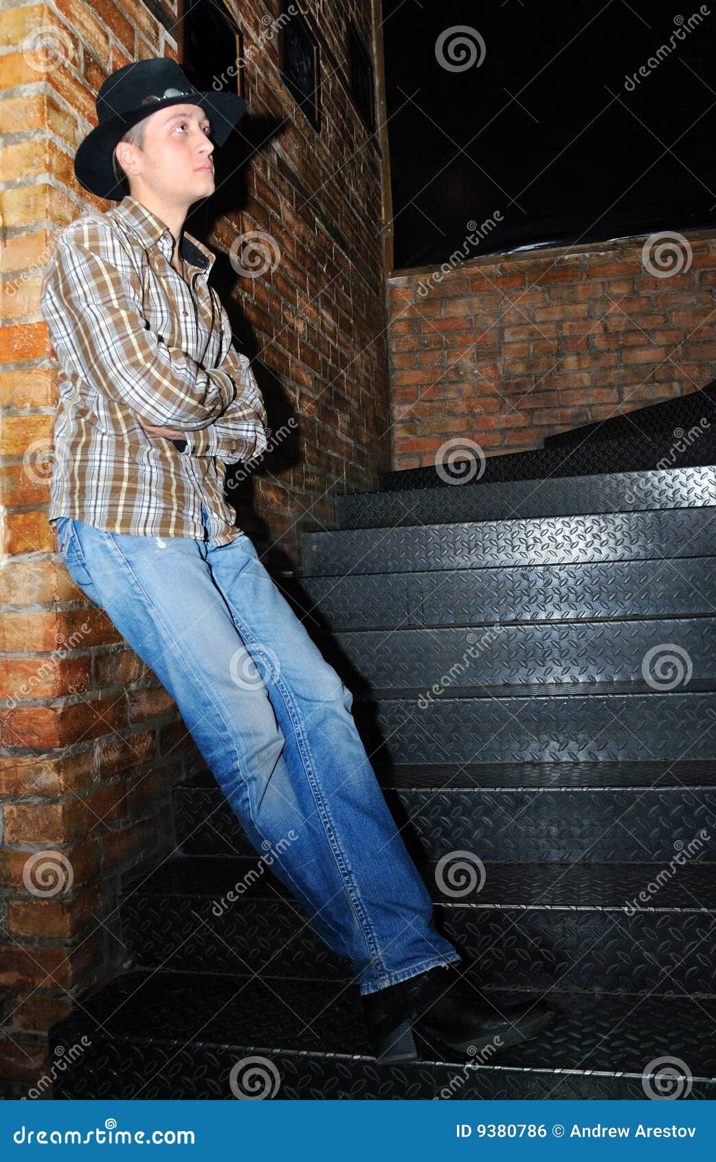 The guy on a ladder stock photo. Image of male, brick - 9380786