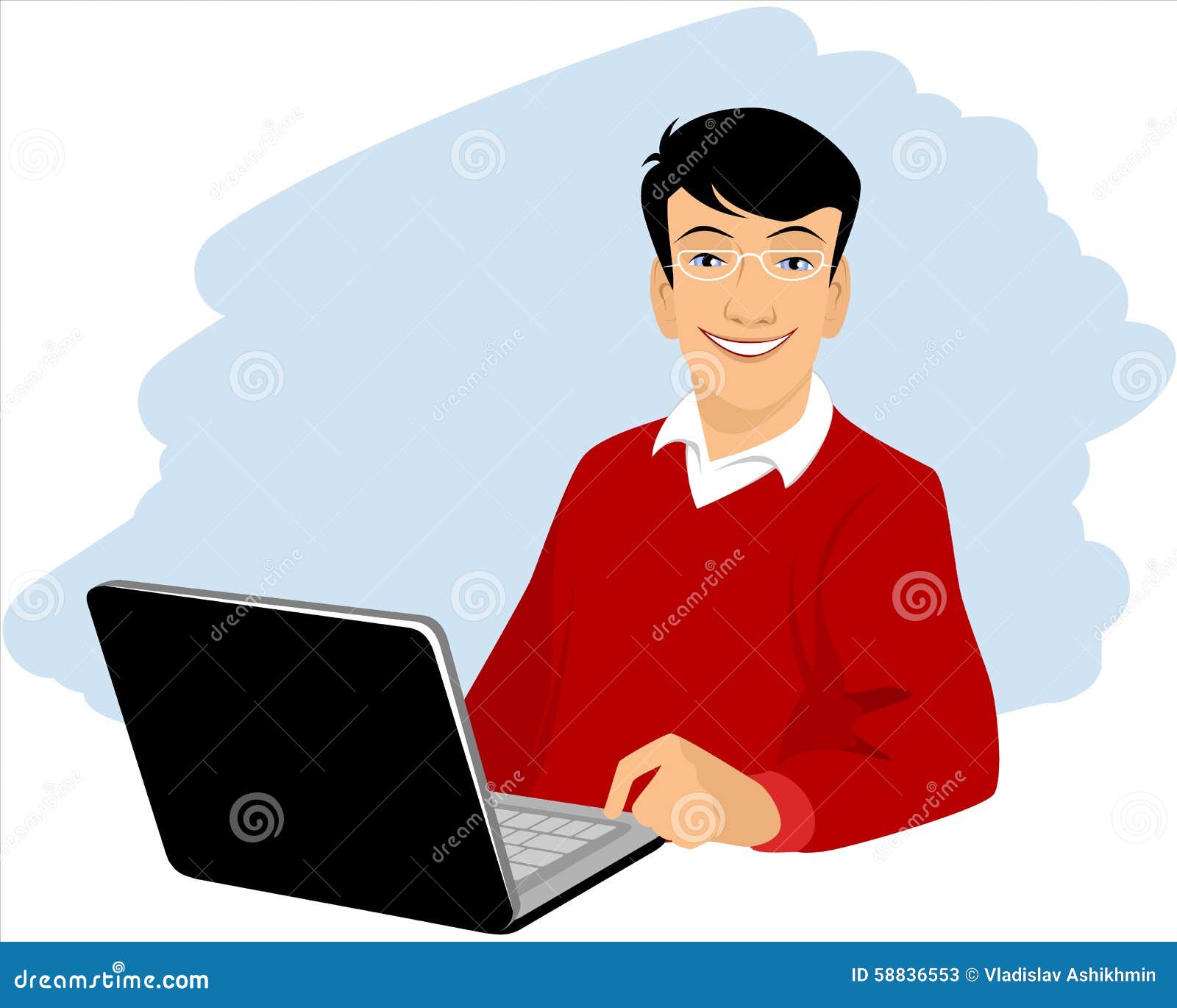 Guy with laptop stock vector. Illustration of young, adult - 58836553