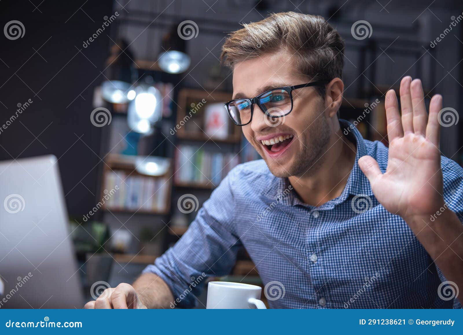 Guy in the library stock image. Image of happy, laptop - 291238621