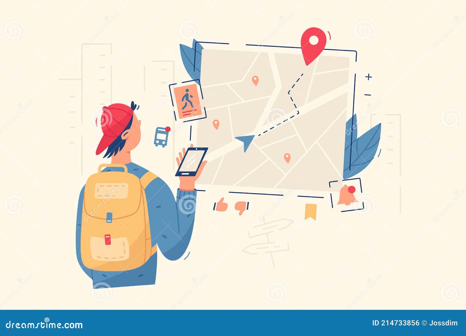 Guy look in navigation map stock vector. Illustration of travel - 214733856