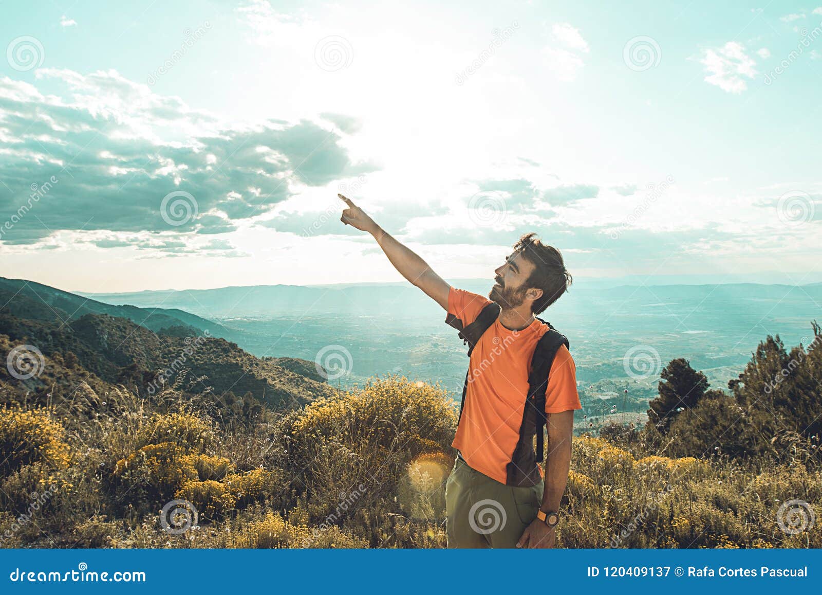Guy Looking at a Landscape from a Mountain Stock Image - Image of hiker ...