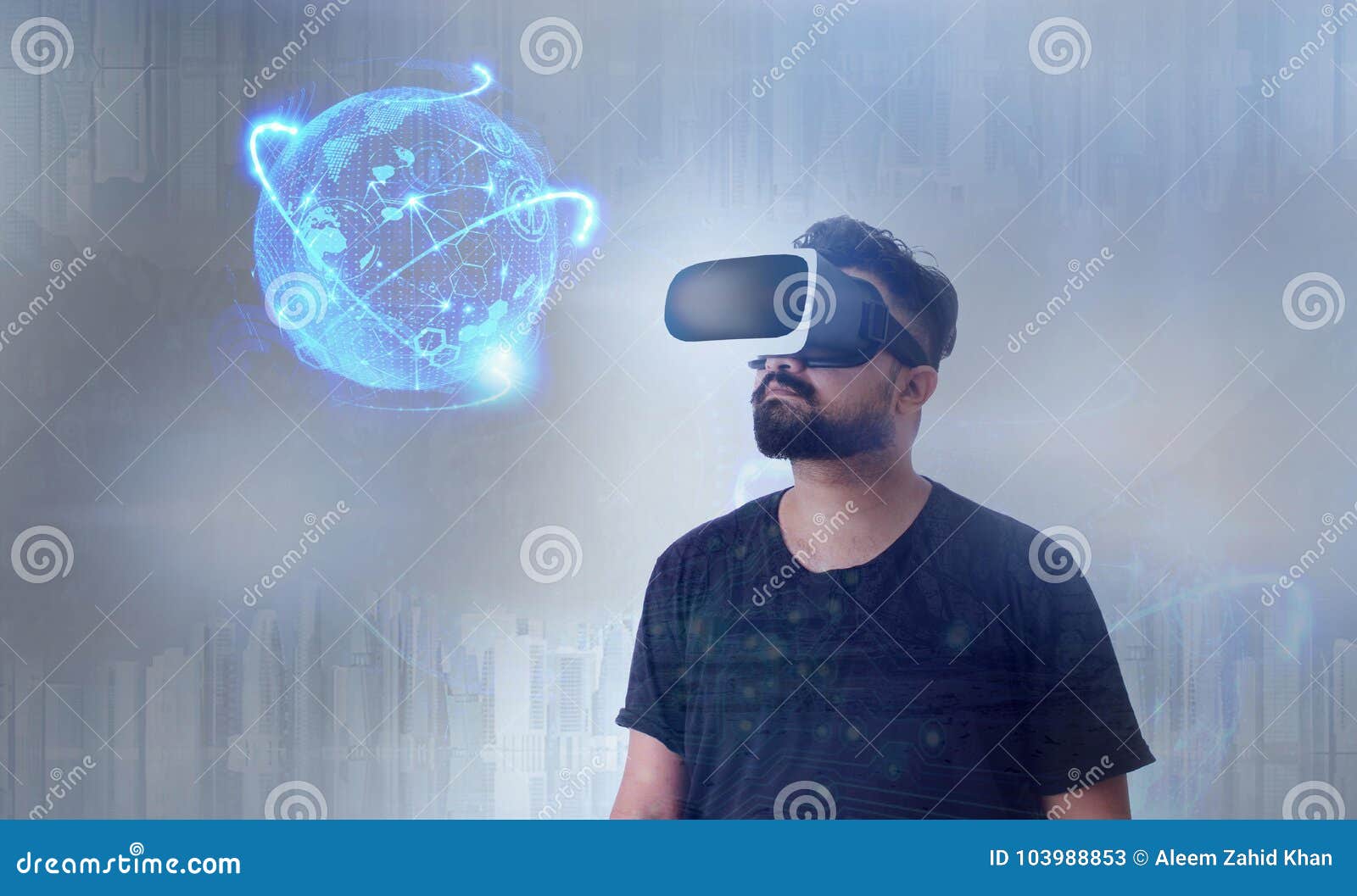 Guy Looking through VR Virtual Reality Glasses Stock Image - Image of ...