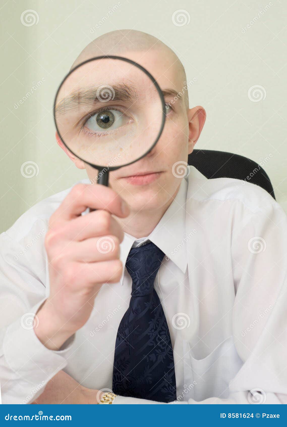 Guy Looks through the Big Magnifier Stock Photo - Image of office ...