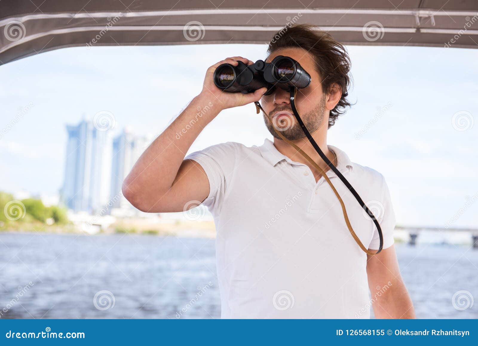 Young Men Looking into Binoculars Stock Image - Image of party, female ...