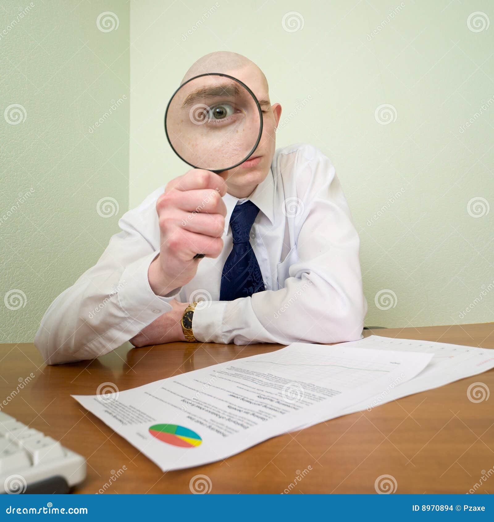 Guy Looks through the Magnifier Stock Photo - Image of increased, clerk ...