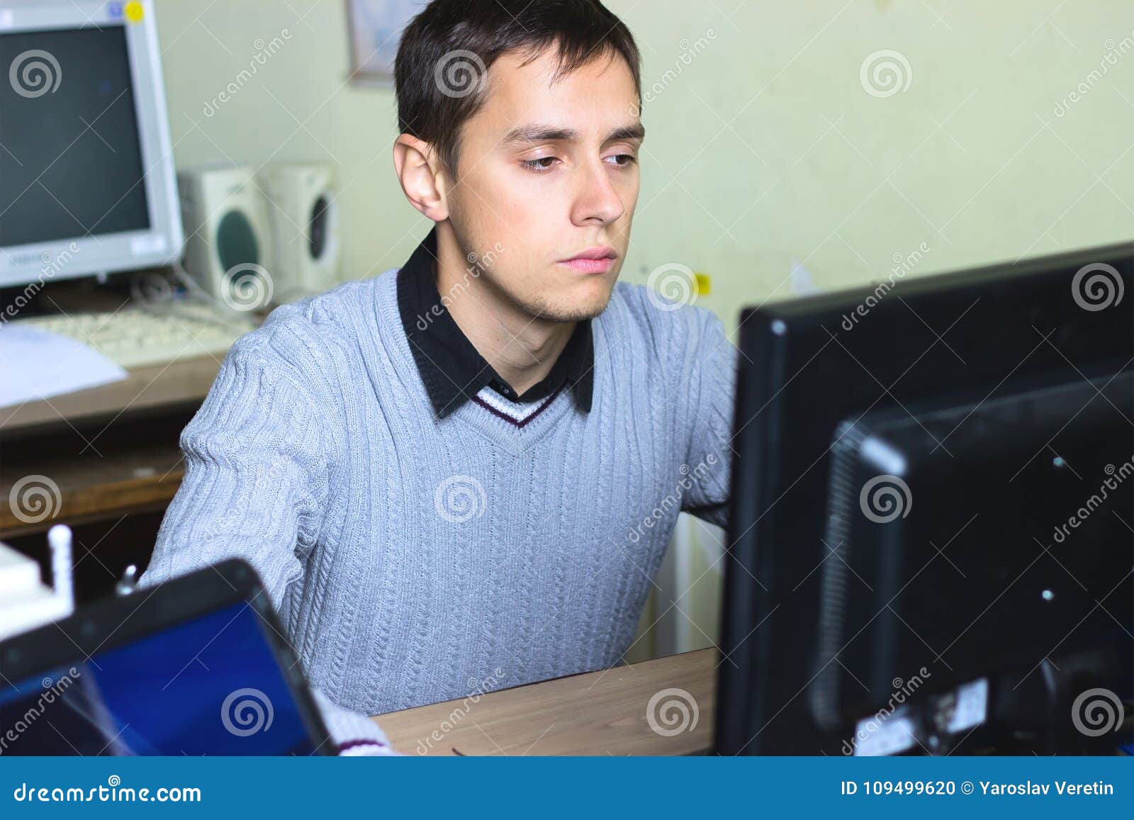 The Guy Looks Sad at Computer Stock Photo - Image of office, agent ...