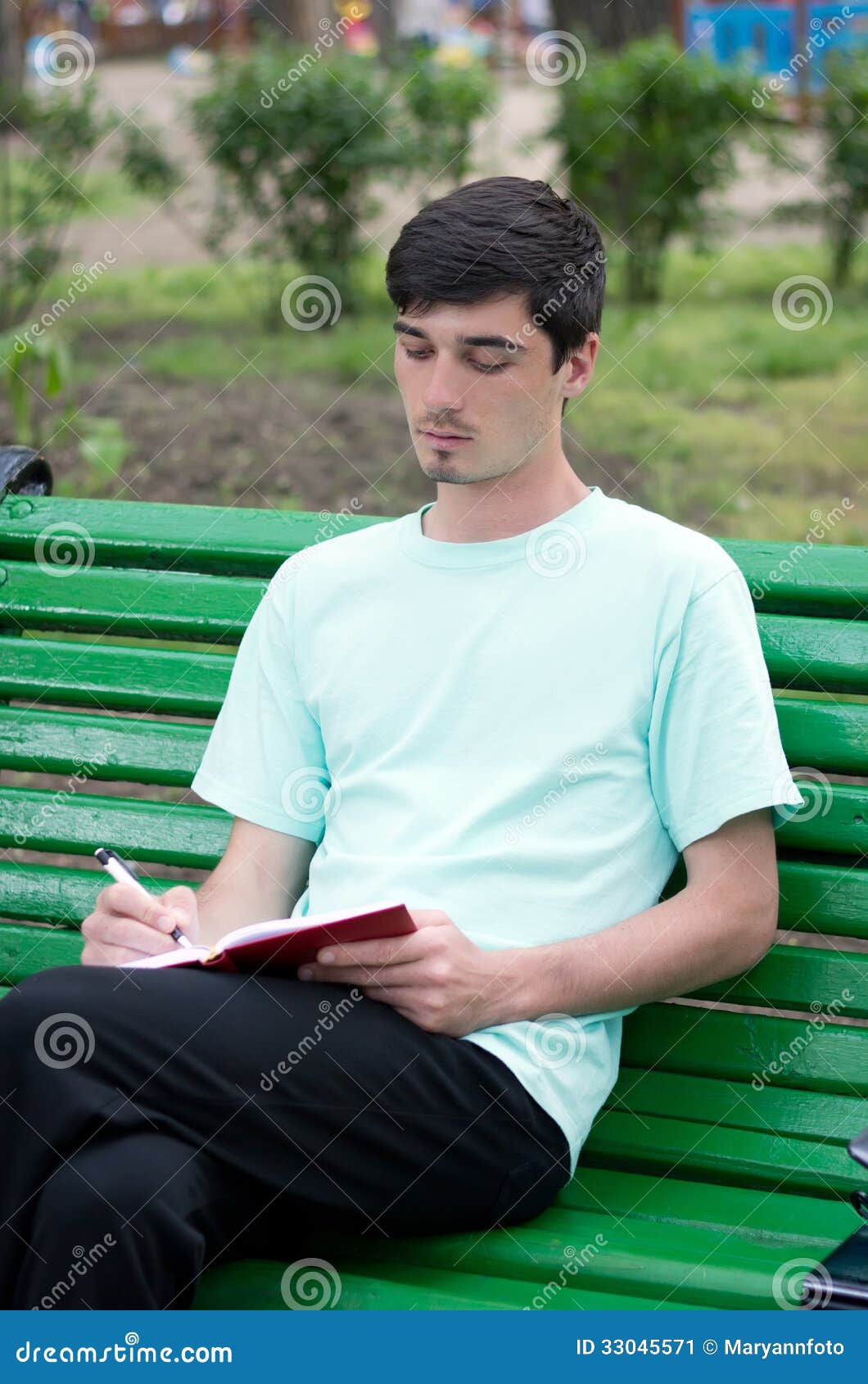 Guy Makes Entry in a Notepad Stock Image - Image of finance, nature ...