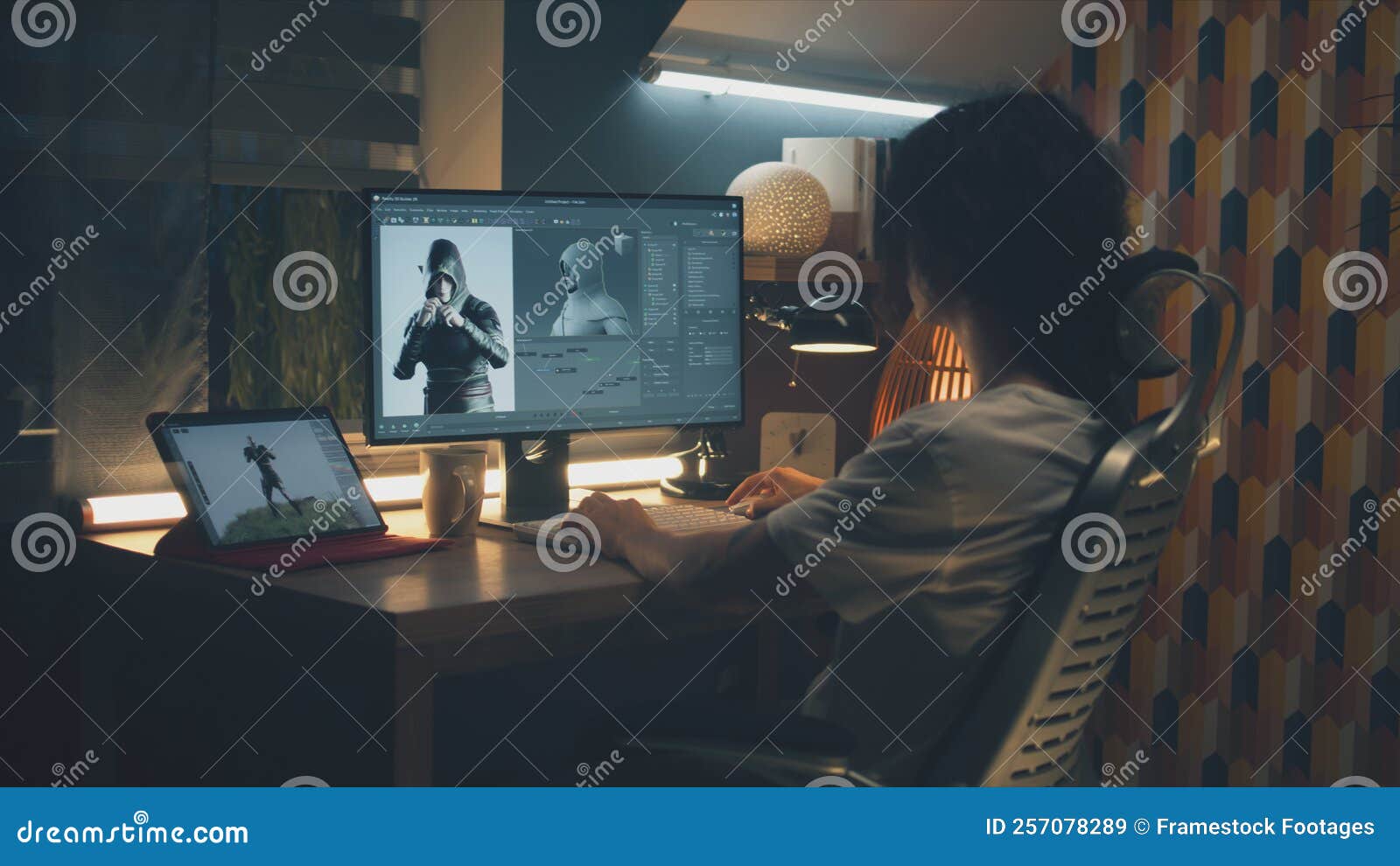 Guy Making 3D Animation for Video Game Stock Image - Image of create ...