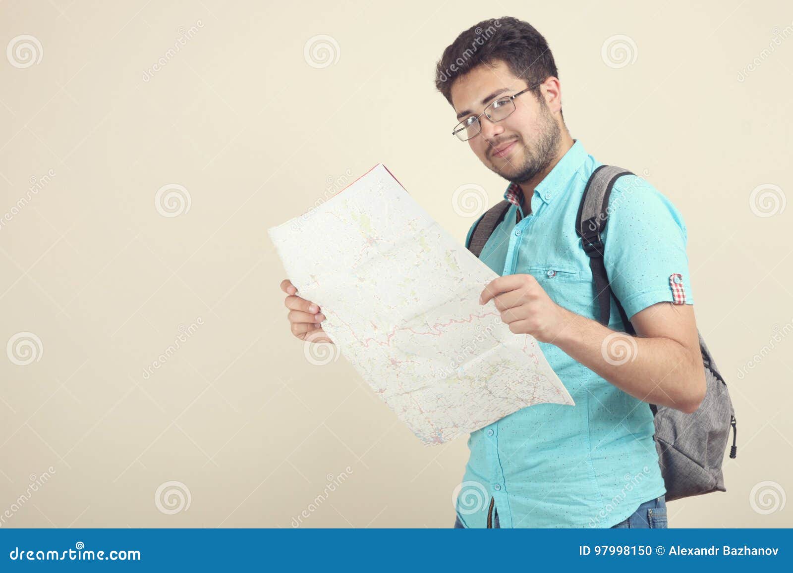 A guy with a map stock photo. Image of studio, human - 97998150