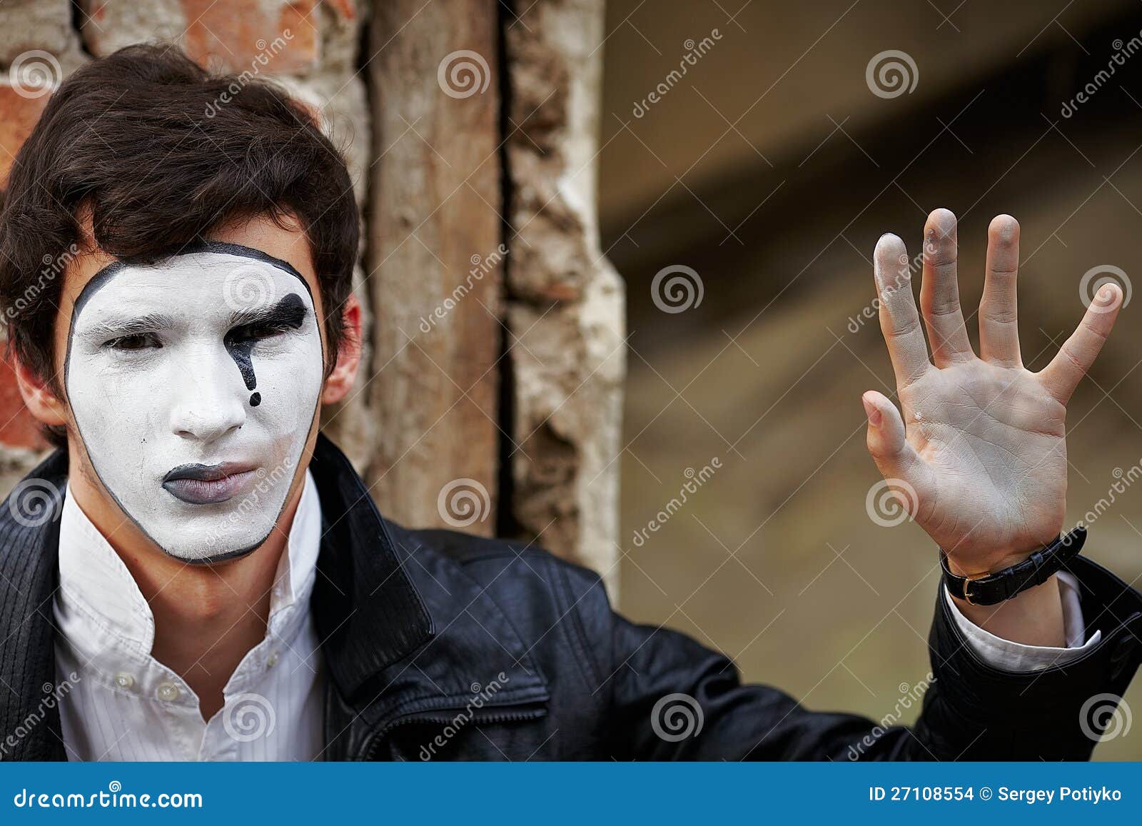 Guy Mime Against an Old Brick Wall. Stock Photo - Image of expression ...
