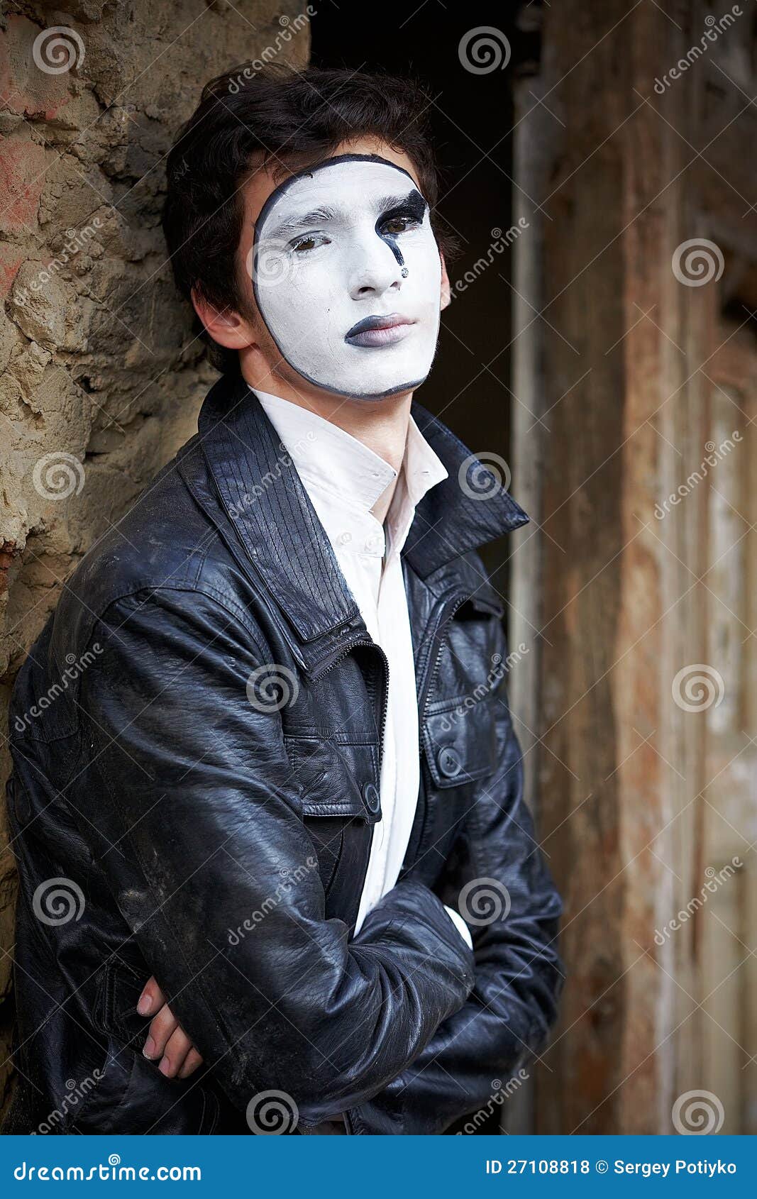 Guy Mime Against an Old Brick Wall. Stock Photo - Image of brick ...