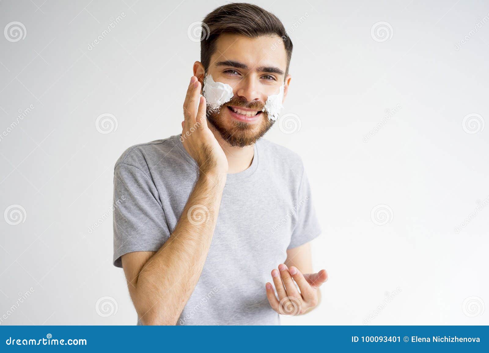 Guy morning hygiene stock image. Image of foam, floss - 100093401
