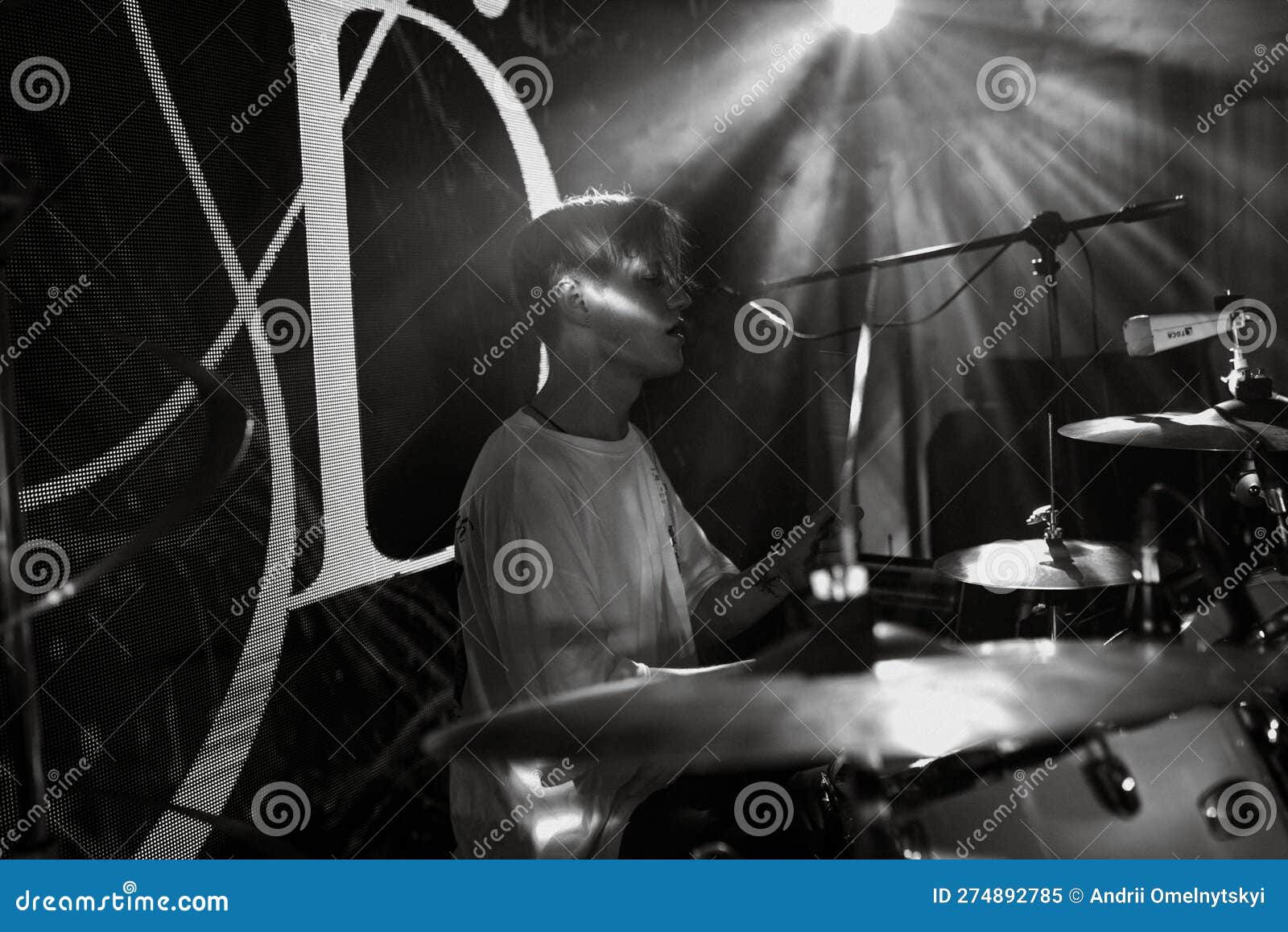 Guy Musician Plays the Drum at a Concert Editorial Image - Image of ...