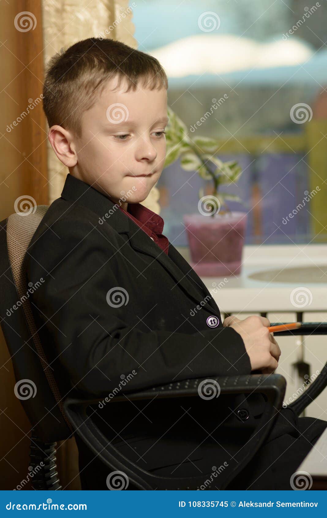 The Boy Works in His Office on a Personal Computer. Stock Image - Image ...