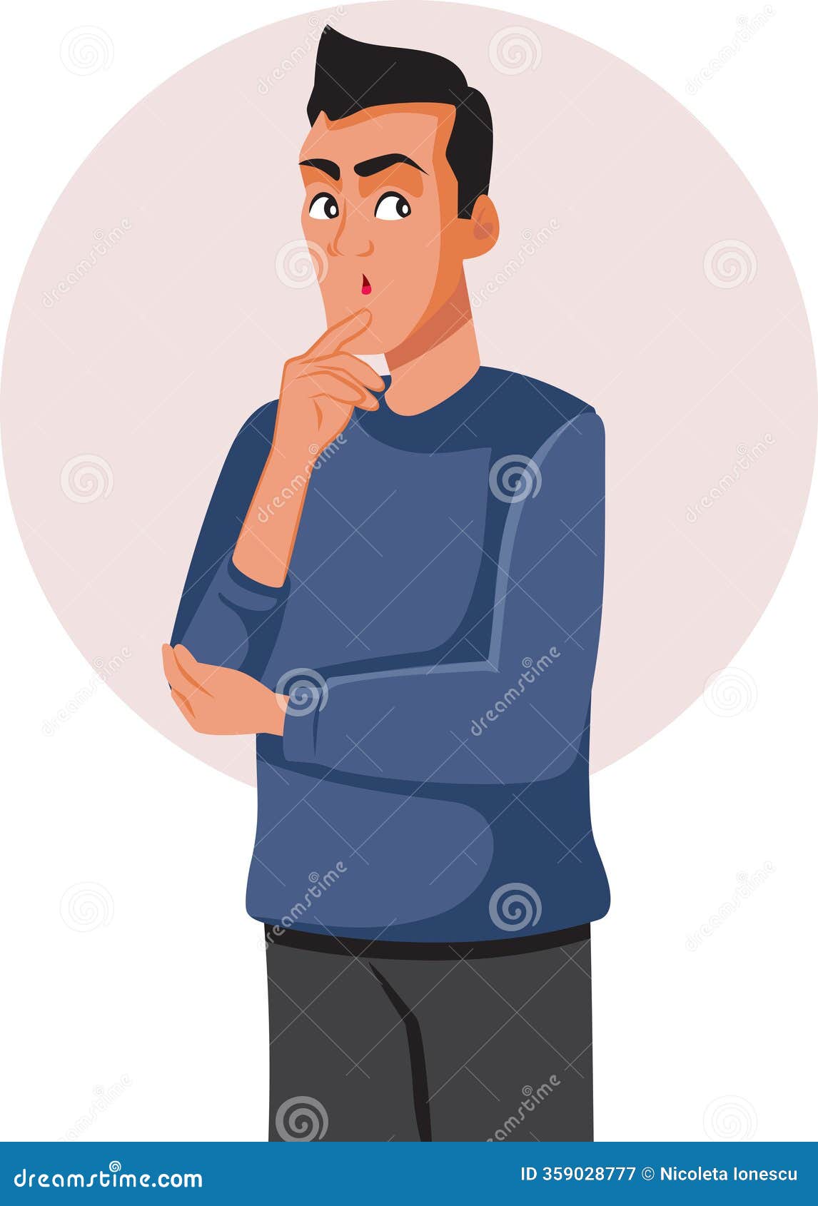 Pensive Man Feeling Puzzled and in Doubt Vector Character Stock ...