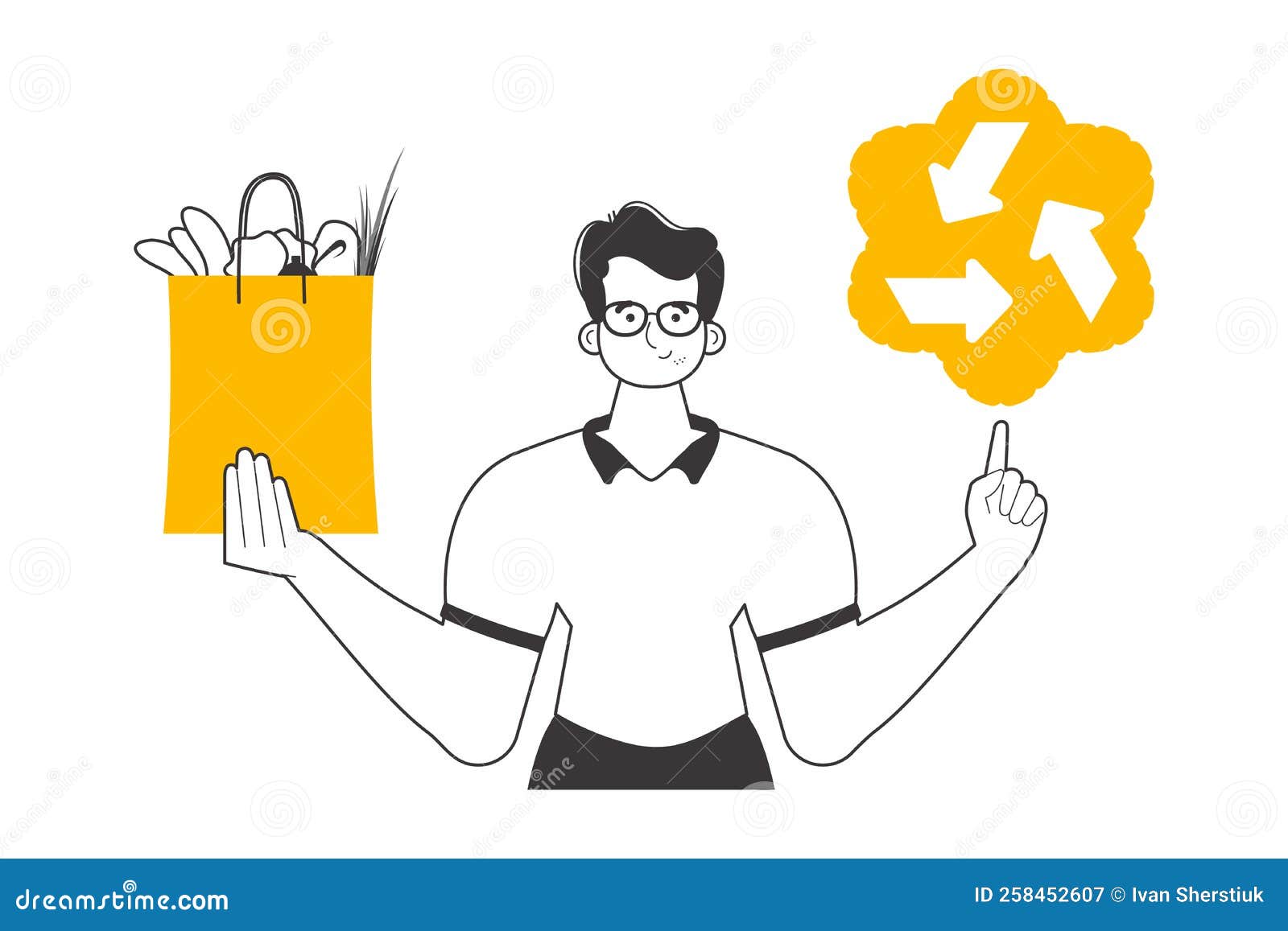 Guy, Package with Groceries and Eco Logo. the Concept of Reasonable ...