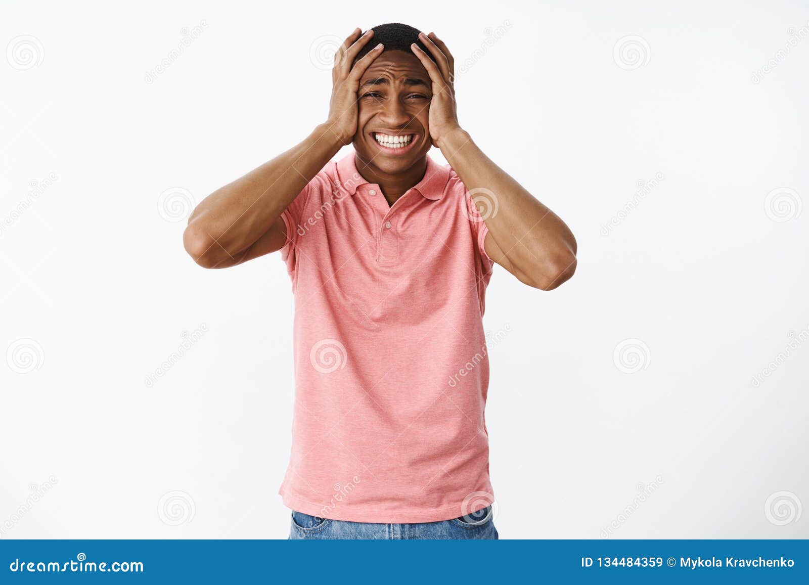 Guy Panicking, Feeling Anxious and Scared Clenching Teeth Holding Hands ...