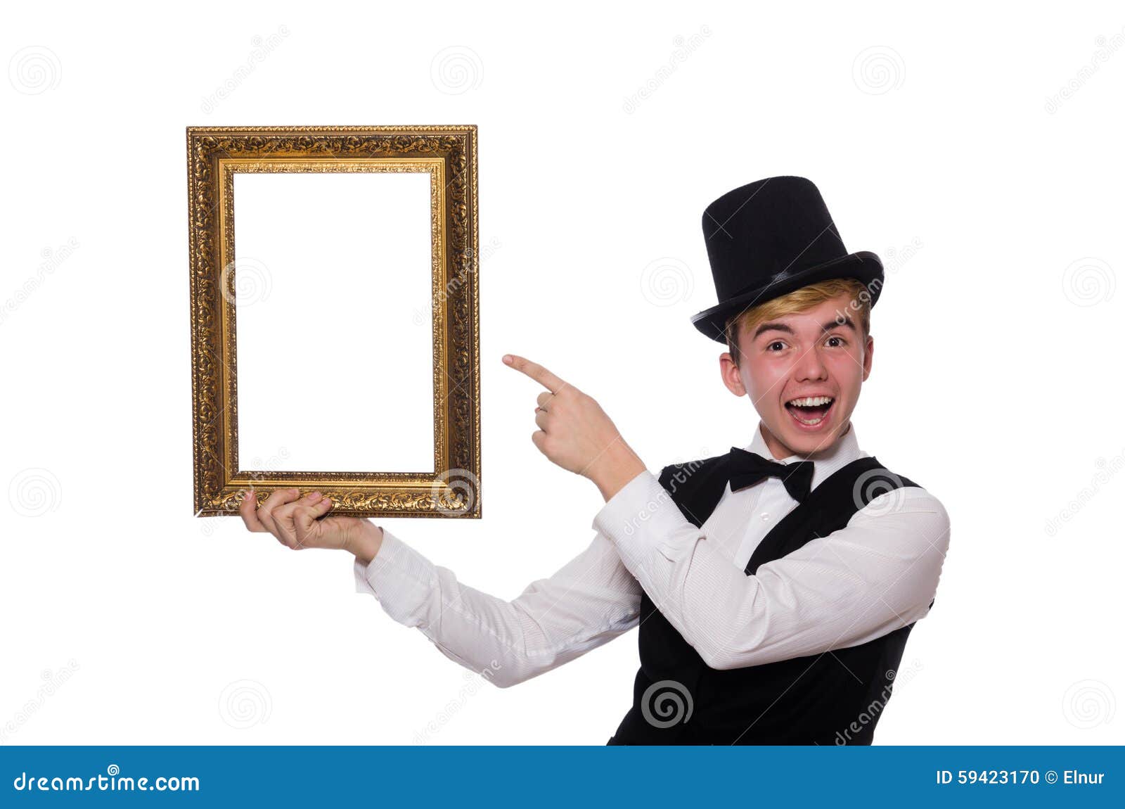 Guy with Photo Frame Isolated on White Stock Photo - Image of excited ...