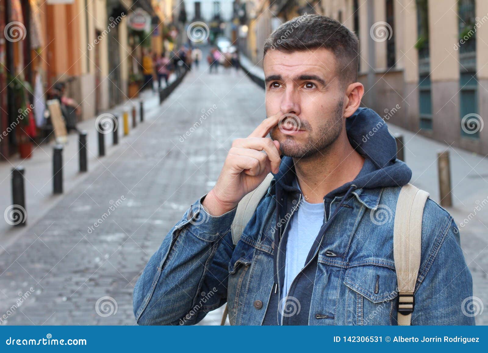 Guy Picking His Nose Outdoors Stock Image - Image of isolated, adult ...