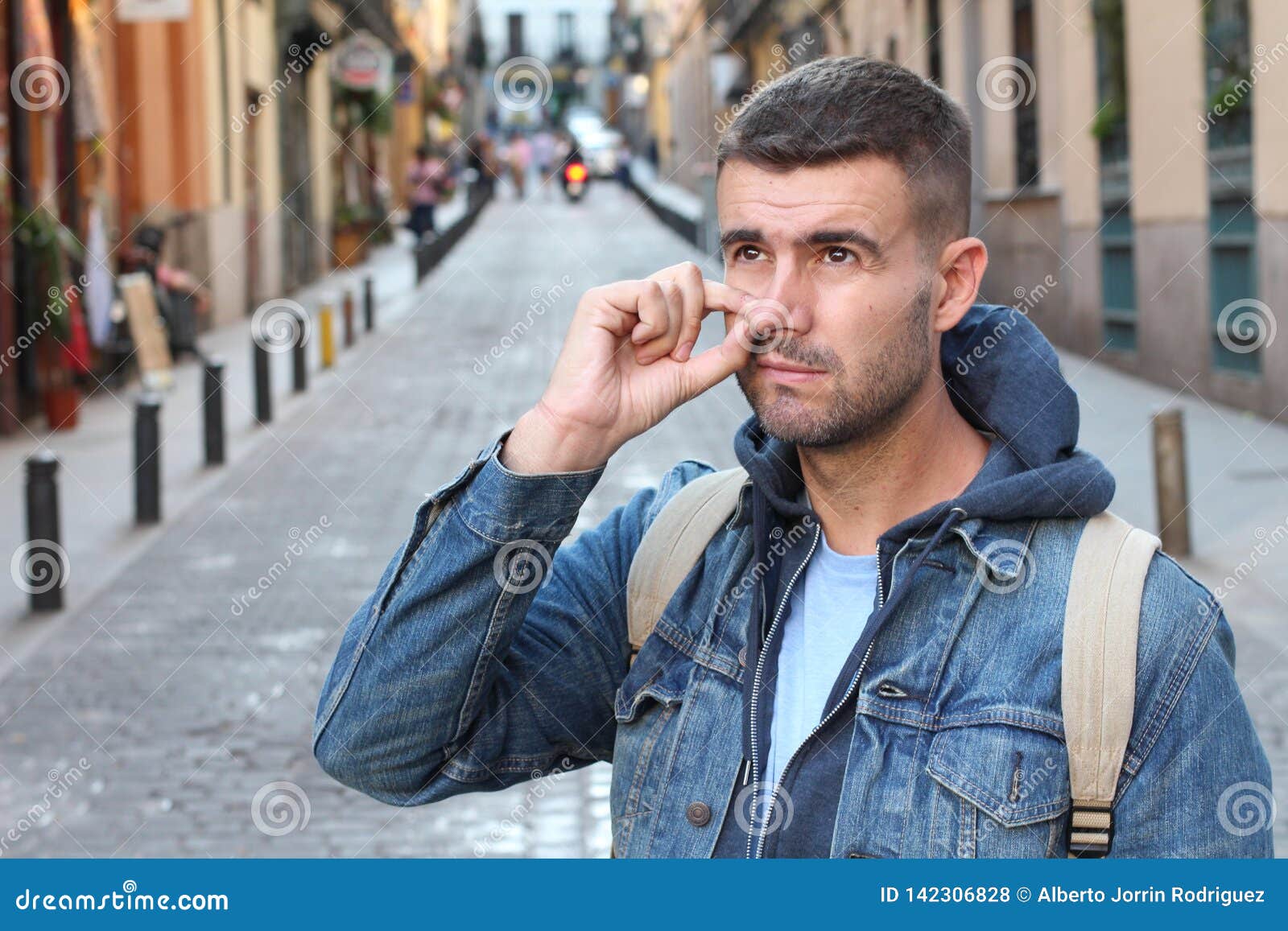 Guy Picking His Nose Outdoors Stock Photo - Image of human, male: 142306828