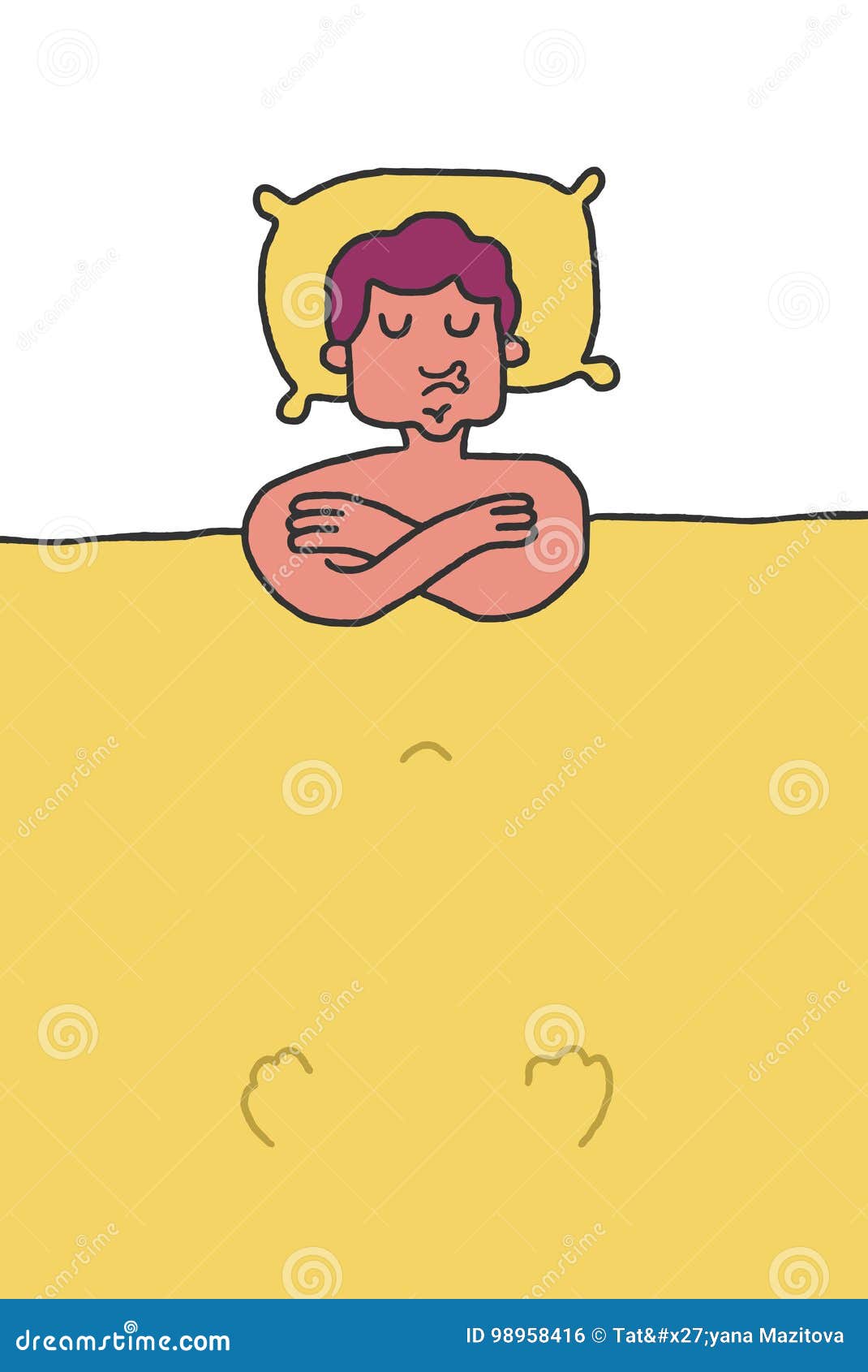 Guy on Pillow Sleeps Cartoon. Sleeping Man Drawing Stock Vector ...