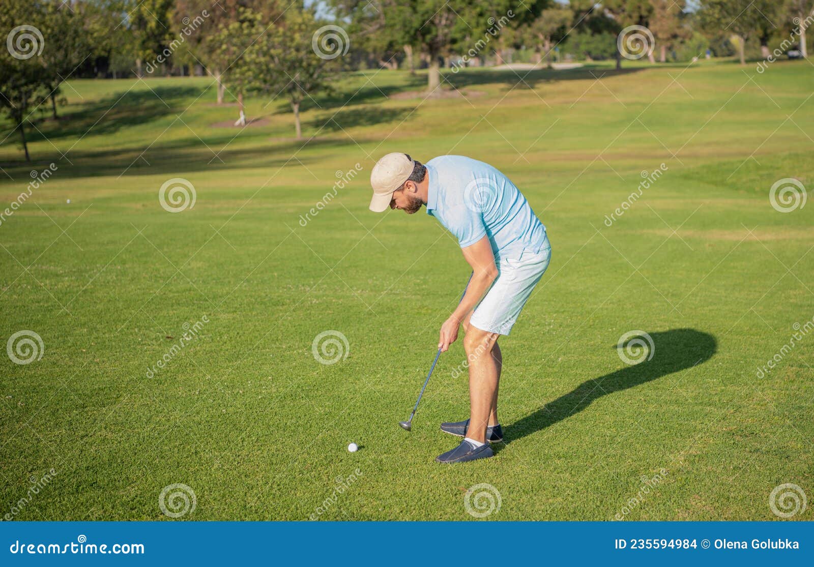 Guy Playing Golf Game on Green Grass, Summer Stock Photo - Image of ...
