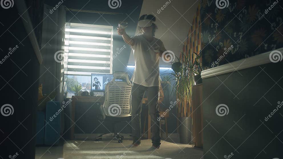Guy Playing Video Game in VR Headset Stock Photo - Image of gamer ...