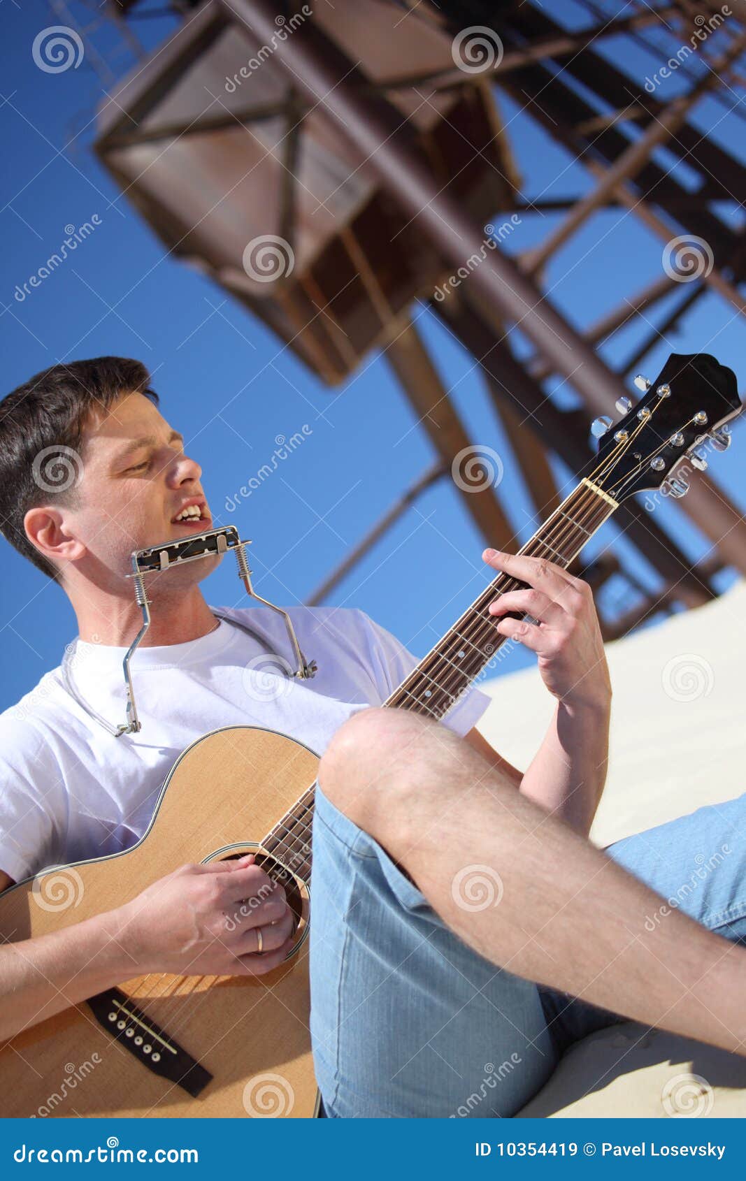 Guy Plays Guitar and Lip Accordion Stock Image - Image of adult ...