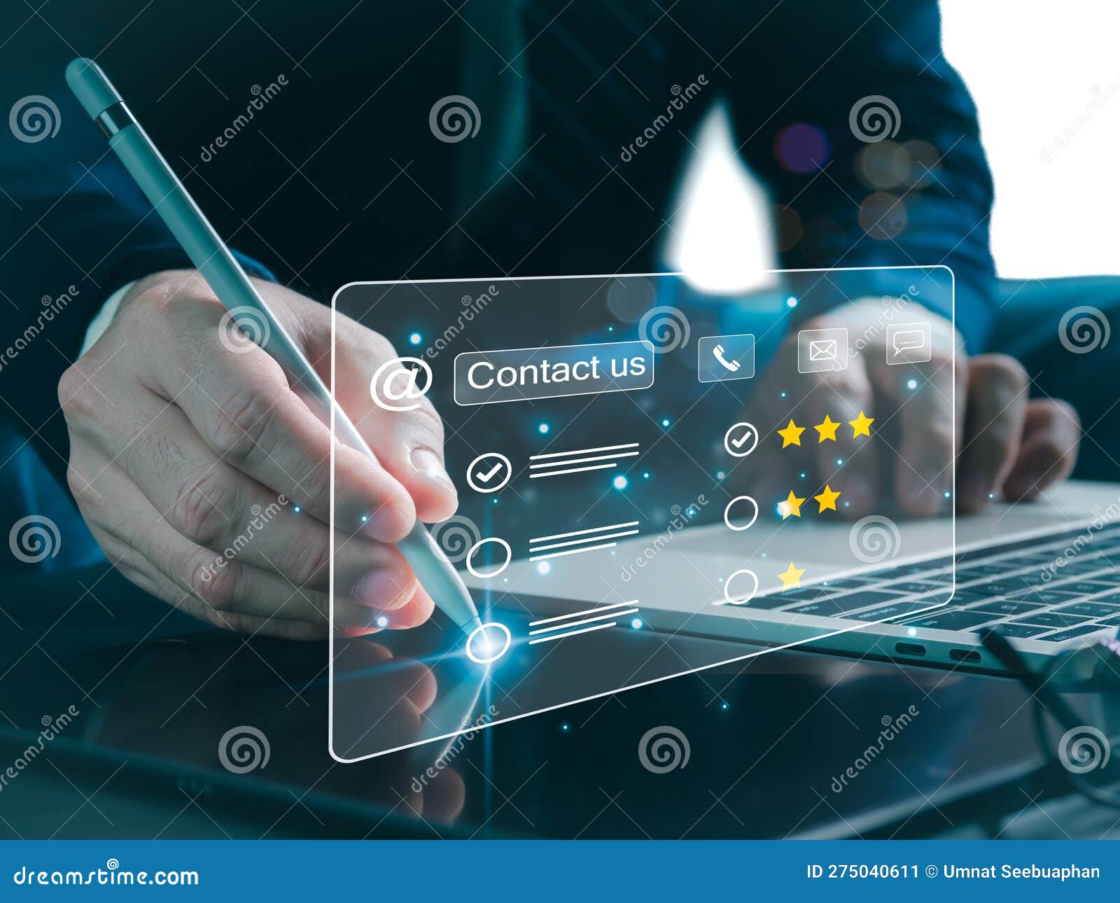 A Guy Points with a Pen and Selects an Emoticon To Display on the ...