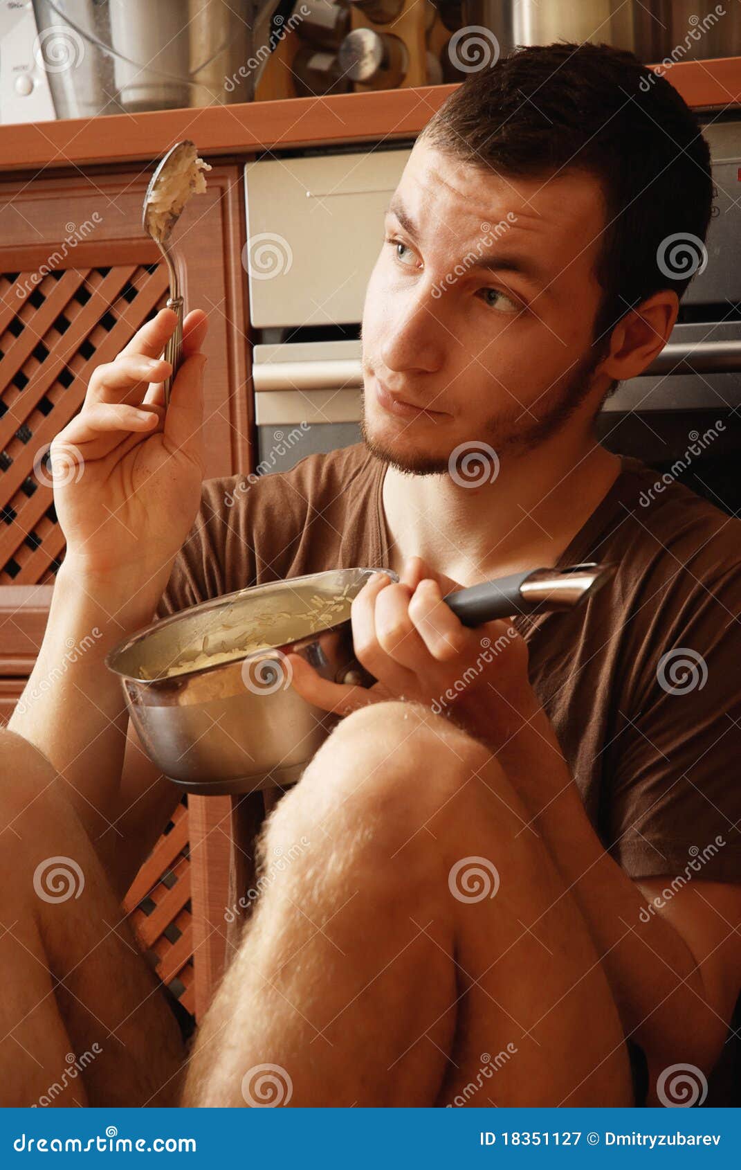 Guy with pot of rice stock image. Image of caucasian - 18351127