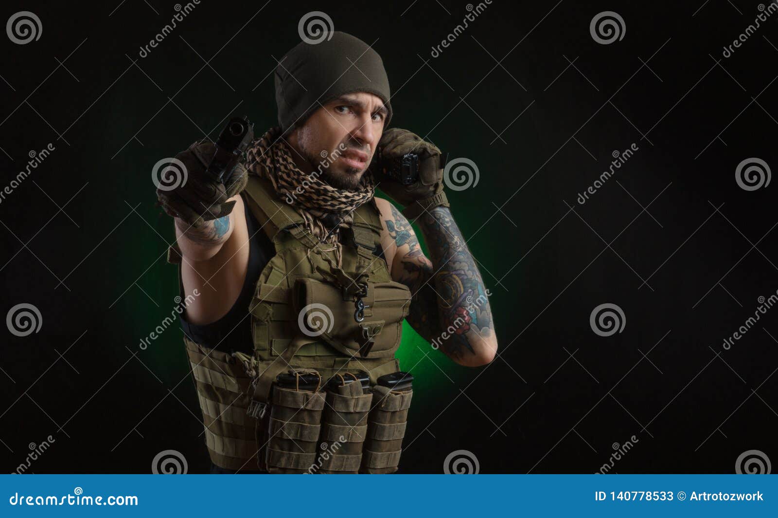 The Guy in Protective Clothing and a Black Mask with a Sniper Rifle ...