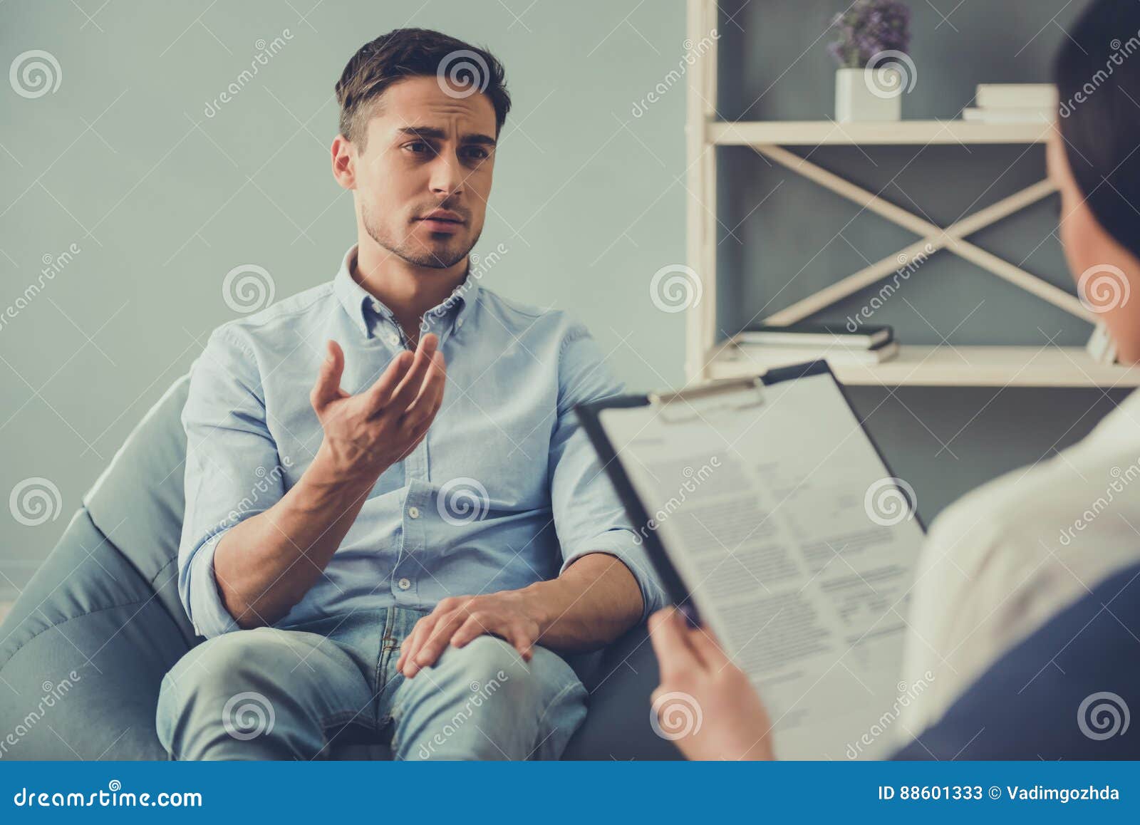 Guy at the psychologist stock image. Image of psychiatry - 88601333