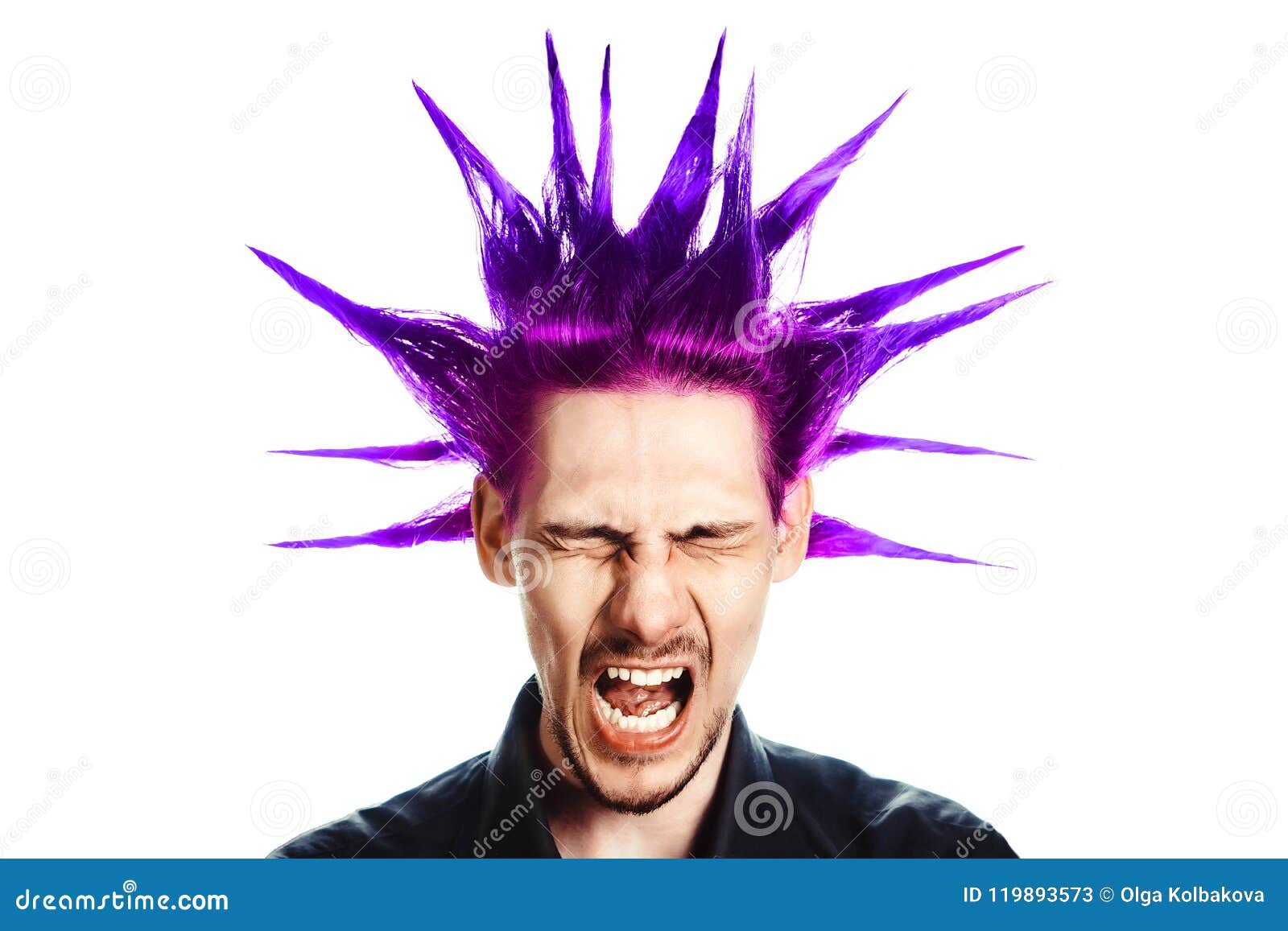 The Guy with the Purple Hair Screams Stock Image - Image of hair ...