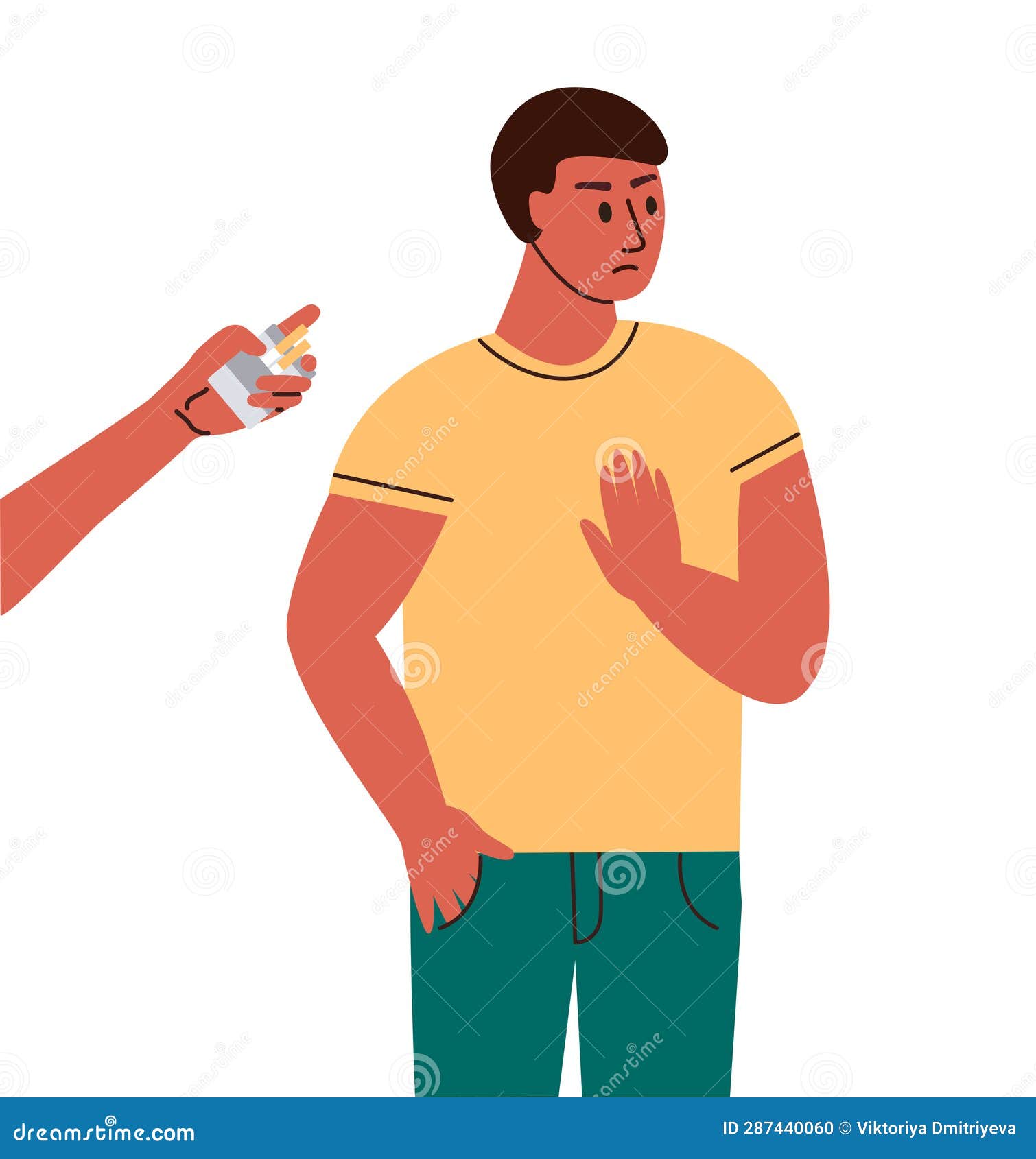 Guy Quits Smoking. Hand Refusing Cigarette. No Smoking Concept. Stock ...