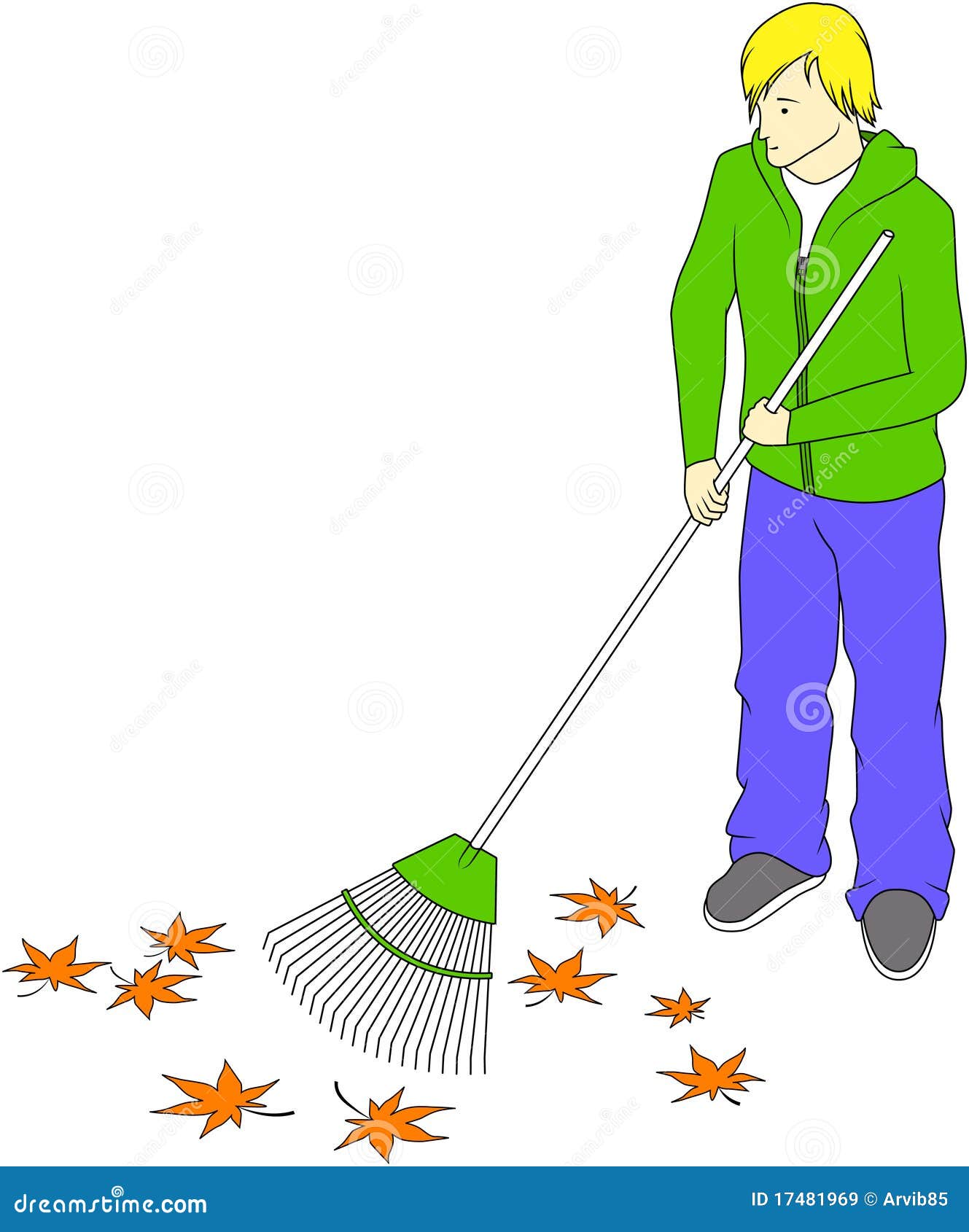 Guy raking leaves stock vector. Illustration of workout - 17481969