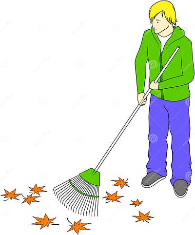 Guy raking leaves stock vector. Illustration of workout - 17481969