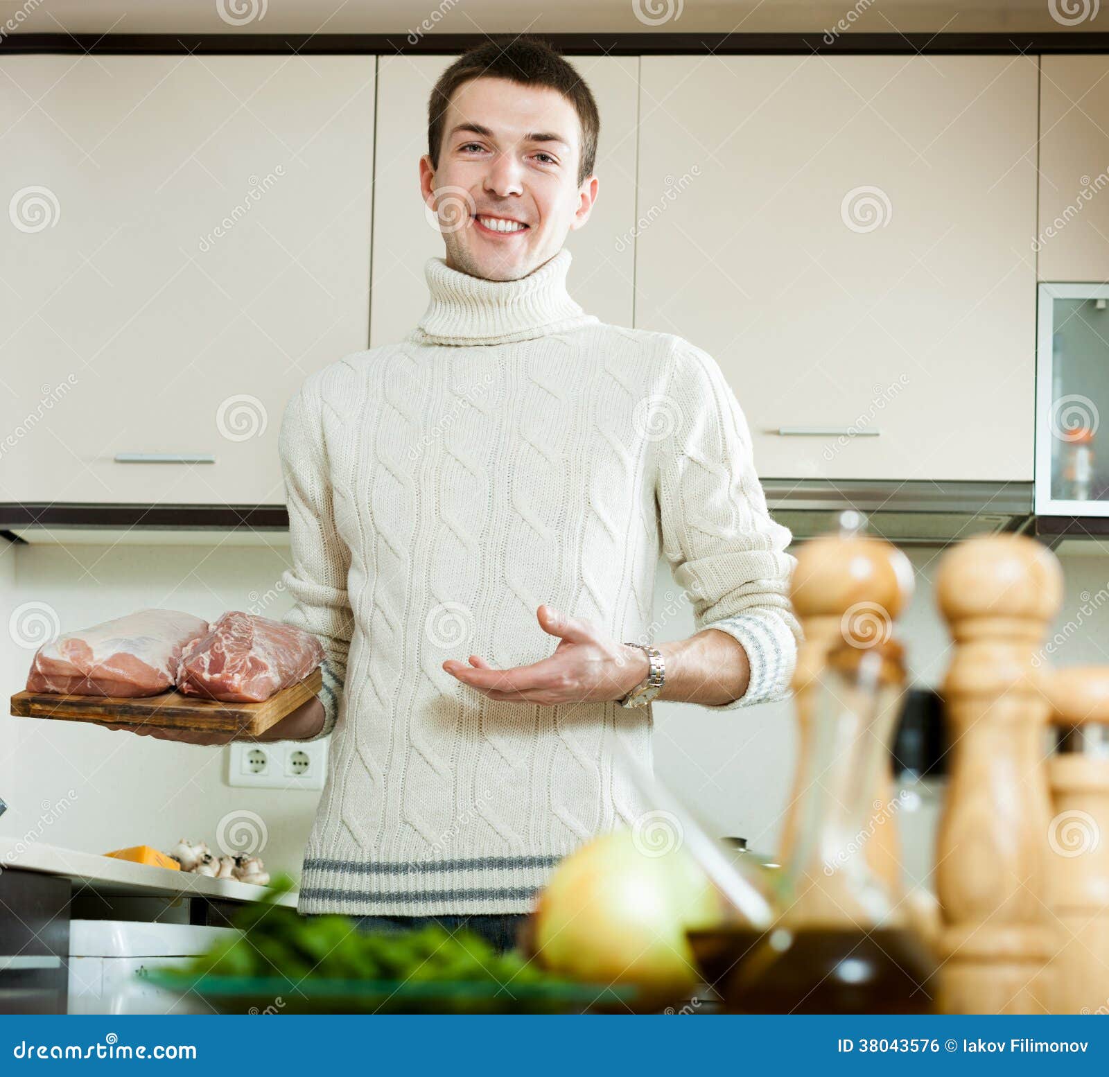 Guy with raw meat stock photo. Image of fresh, cook, pork - 38043576