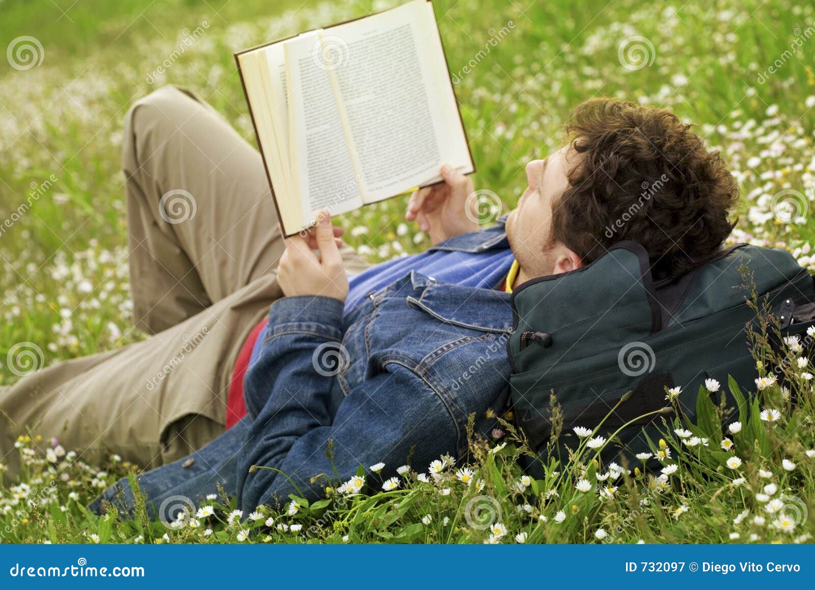 Guy reading stock image. Image of daisies, flowers, exam - 732097