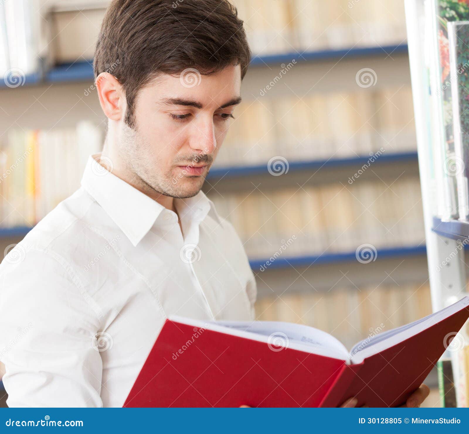 Guy reading a book stock image. Image of library, studying - 30128805