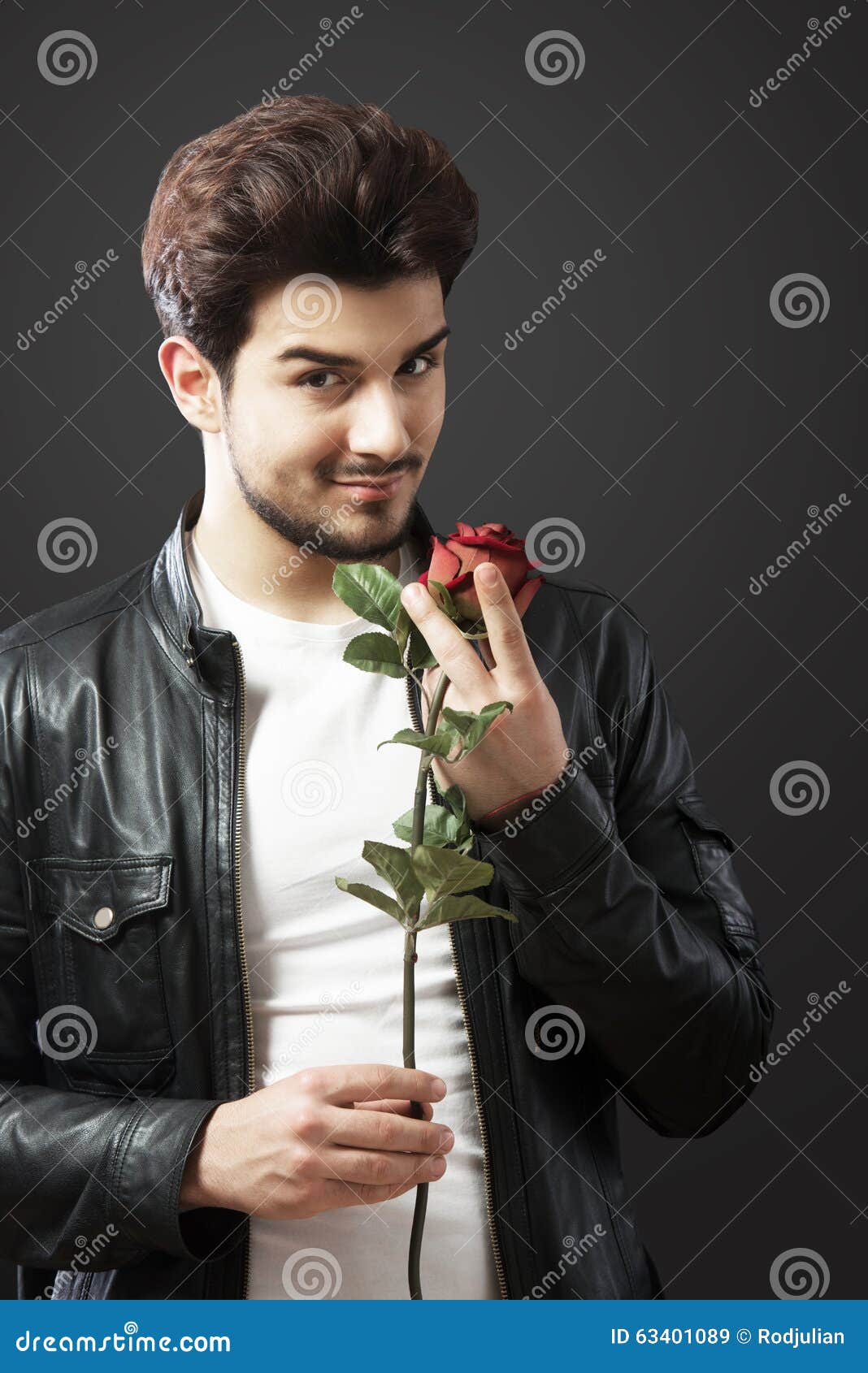 Guy with a red rose stock image. Image of camera, happy - 63401089