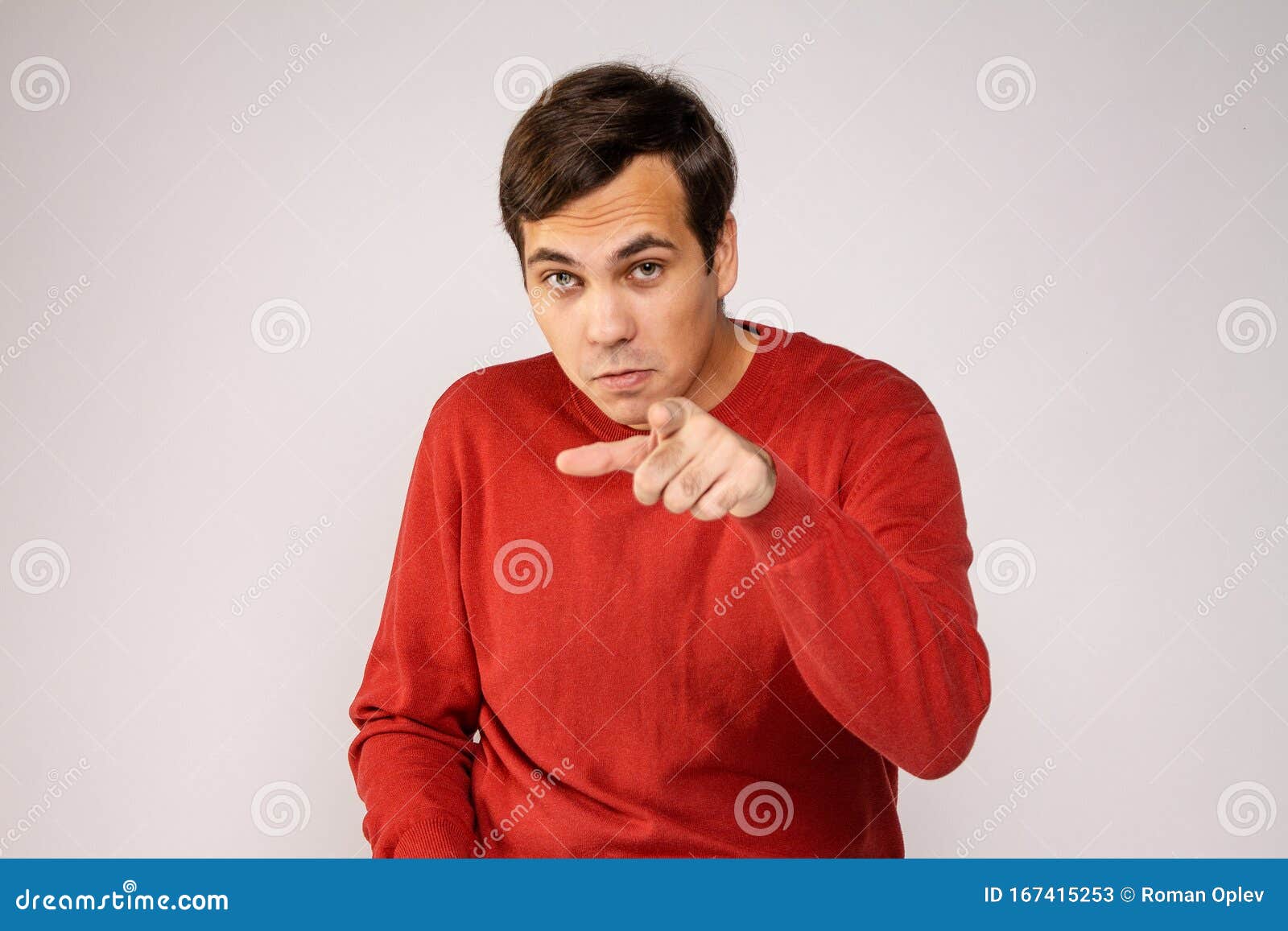 The Guy in the Red Sweater Points Straight Stock Image - Image of ...