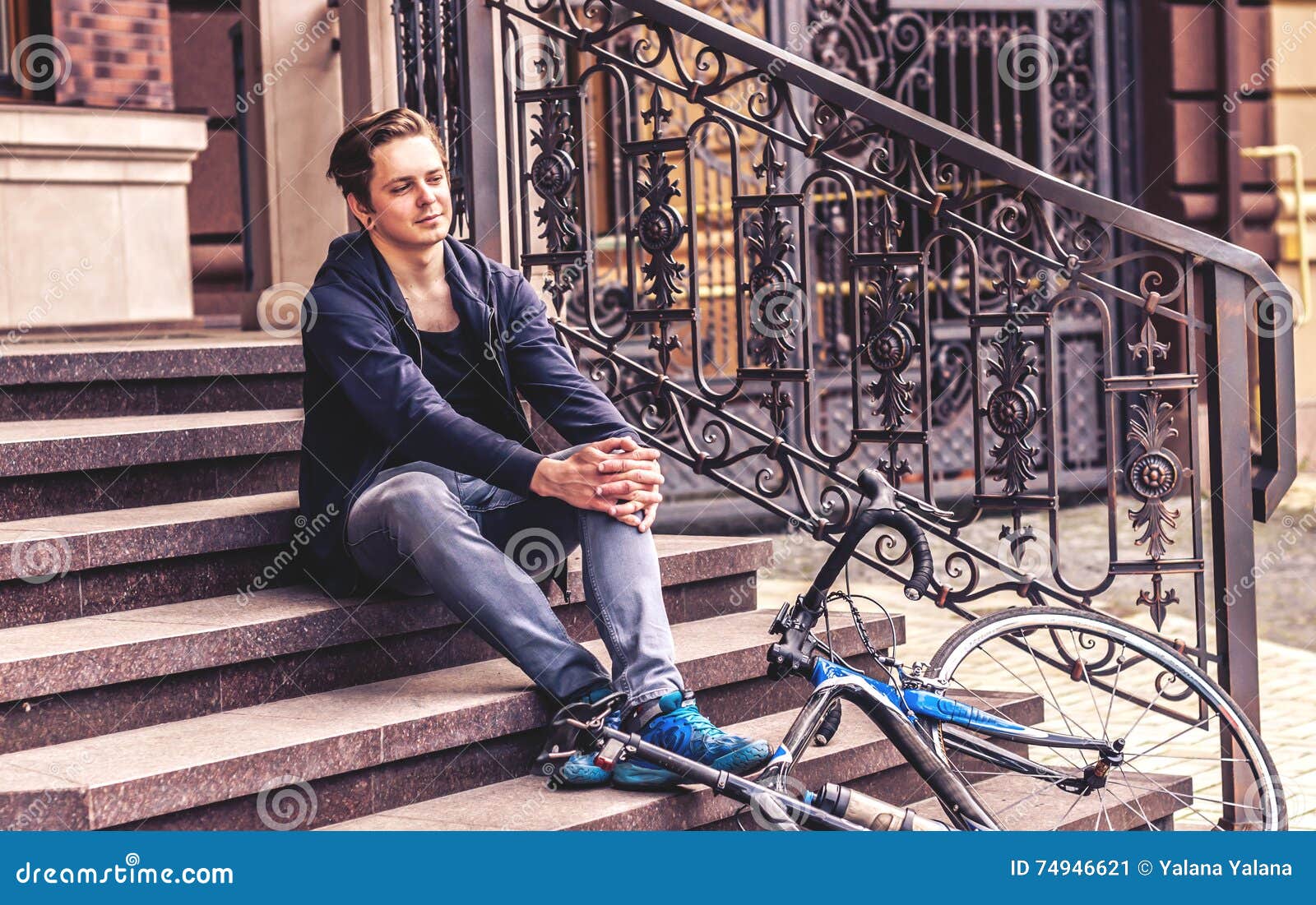 Guy Rests while Sitting on the Steps Stock Image - Image of healthy ...
