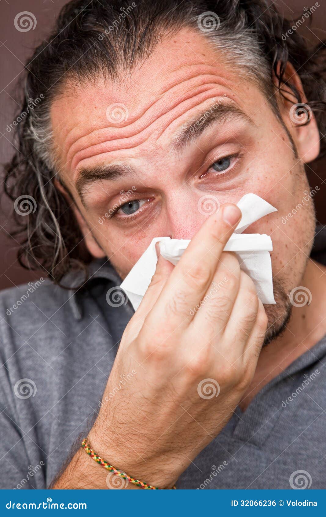 Guy with a runny nose stock photo. Image of condition - 32066236