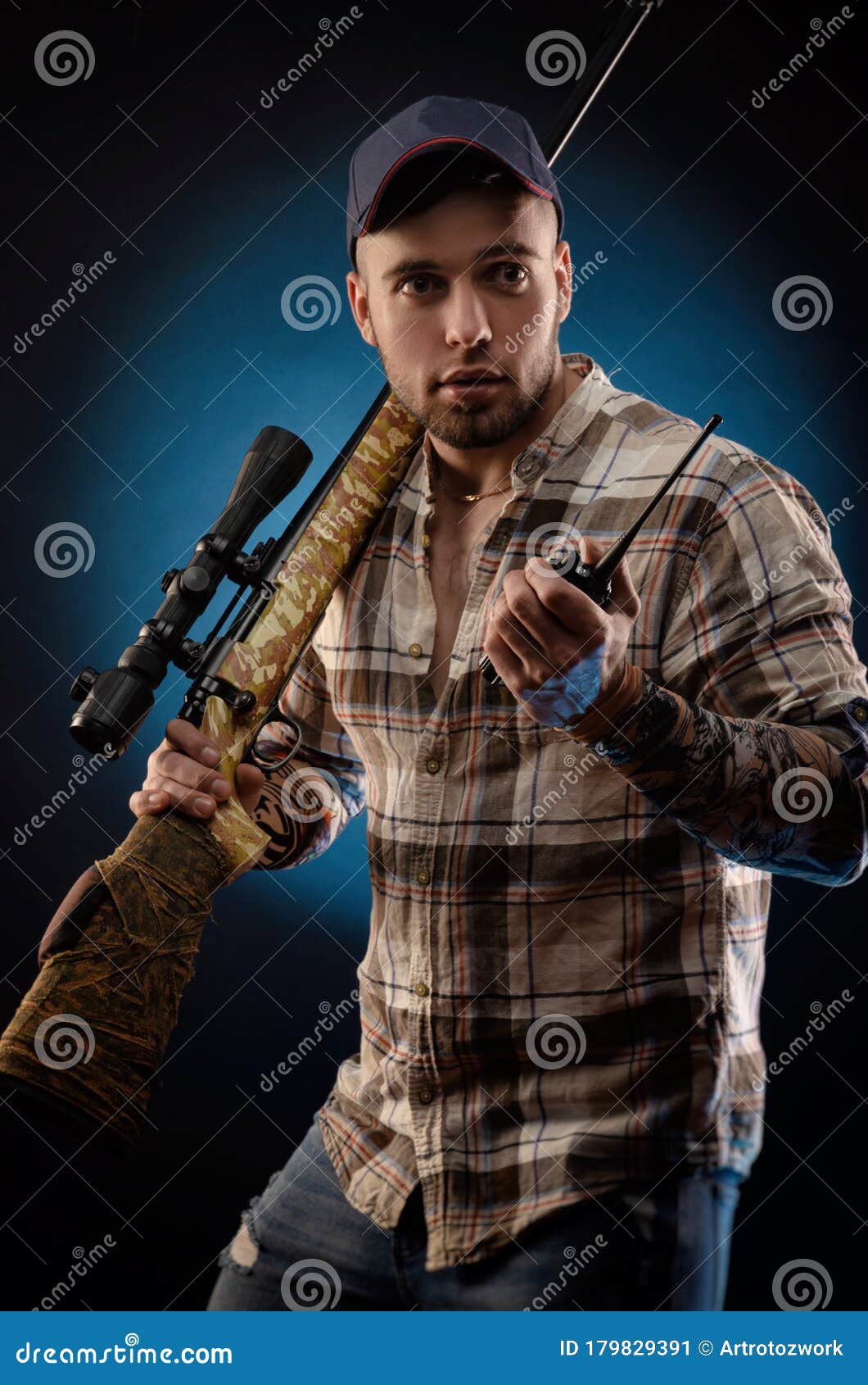 The Guy in the Shirt with the Rifle Stock Image - Image of criminal ...