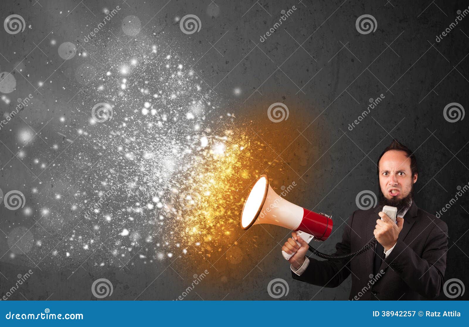 Guy Shouting into Megaphone Stock Image - Image of energetic, emotion ...